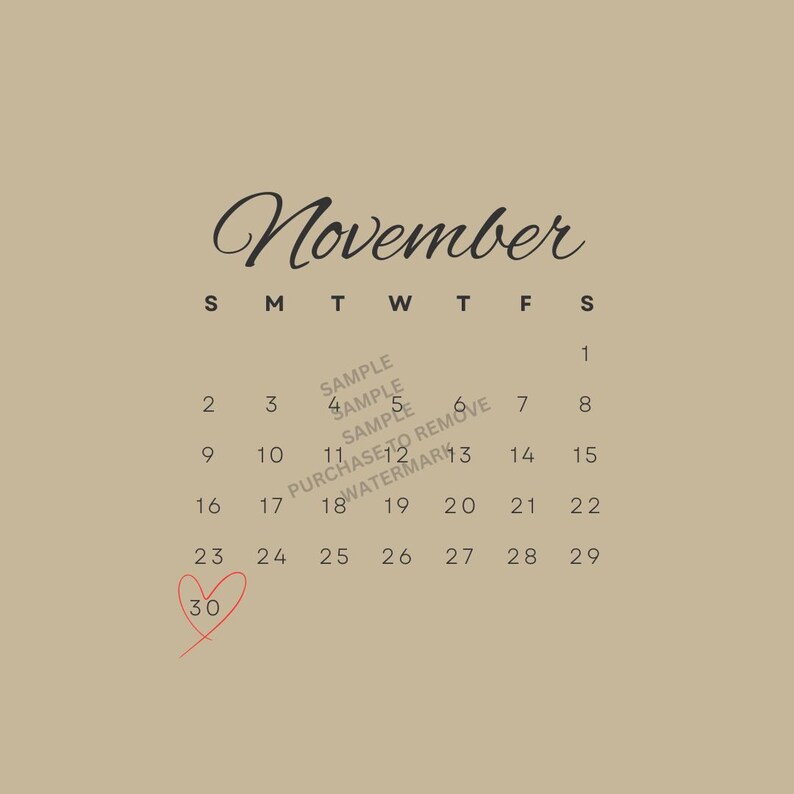 November 2025 Calendar for Cake Topper Heart Circle or Square Cake Burn ...