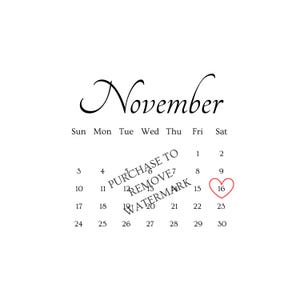 November 2024 Calendar for Cake Topper Heart Circle or Square Cake Burn ...