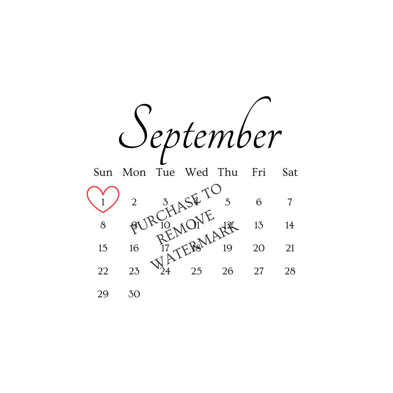 SEPTEMBER 2024 Calendar for Cake Topper Heart or Circle or Square Cake ...