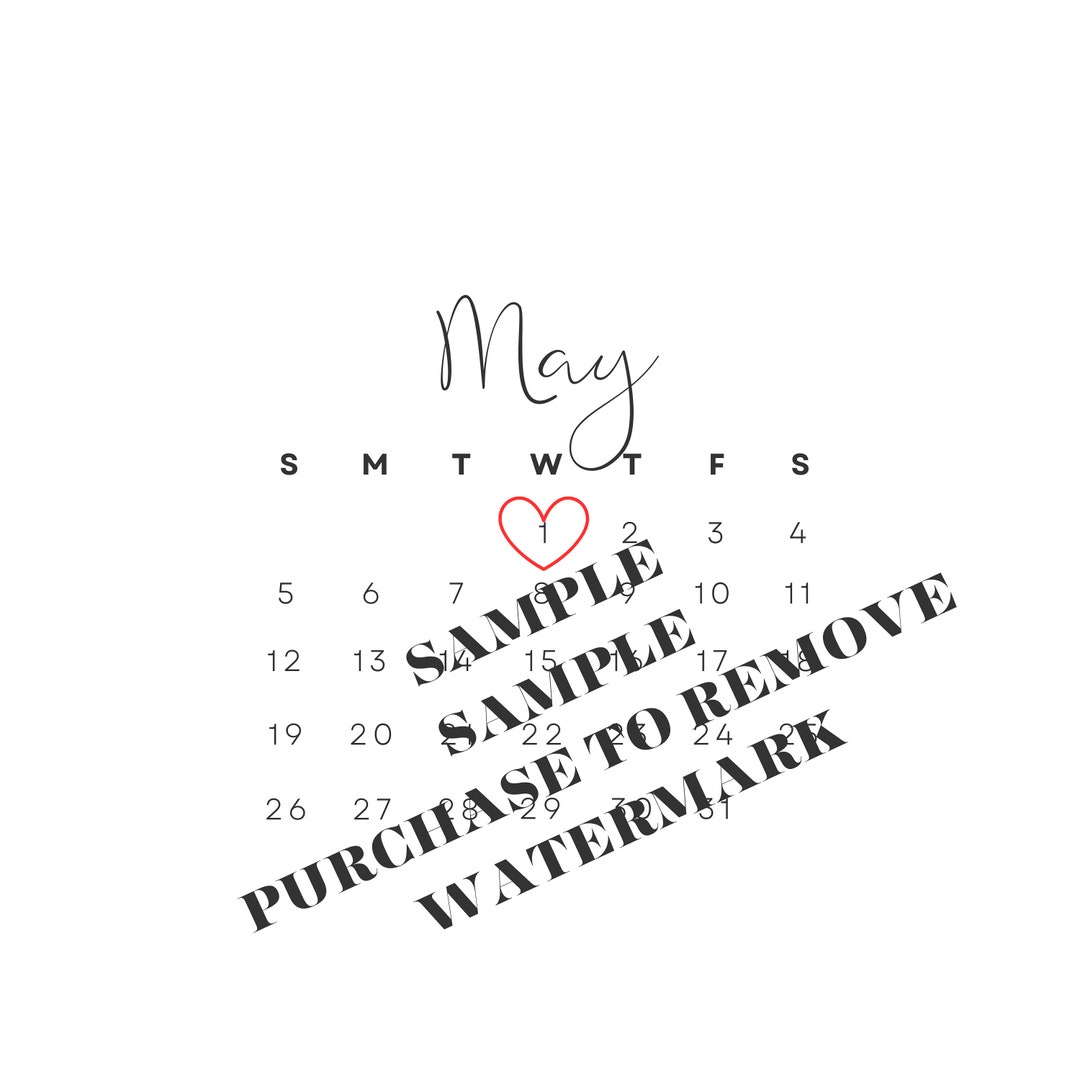 MAY 2024 Calendar for Cake Topper Heart or Circle or Square Cake Burn ...