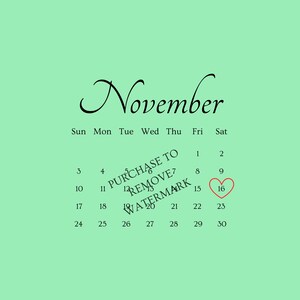 November 2024 Calendar for Cake Topper Heart Circle or Square Cake Burn ...
