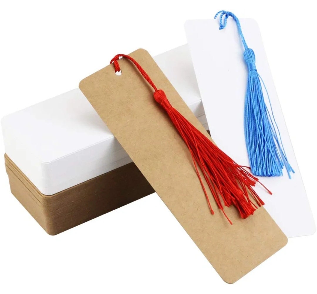30 Pcs Kraft Paper Blank Cardstock Bookmarks, 30 Colorful Tassels for ...