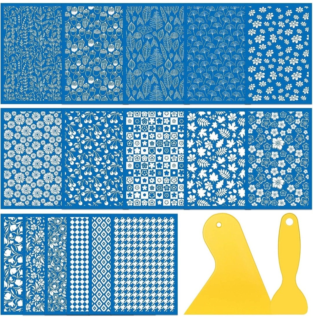 18 Pc Silk Screen Stencils Bundle for Polymer Clay Hobby, 16 Different ...