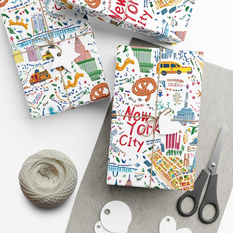 NYC Landmarks Gift Wrap: Colorful New York City Wrapping Paper - Etsy