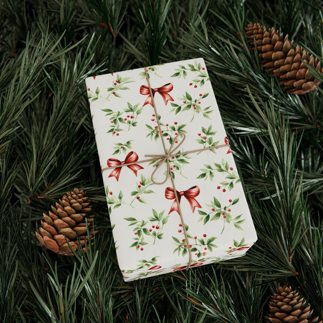 Wrapping Paper: Jolly Holly Bow | Gift Wrap | Birthday | Holiday ...