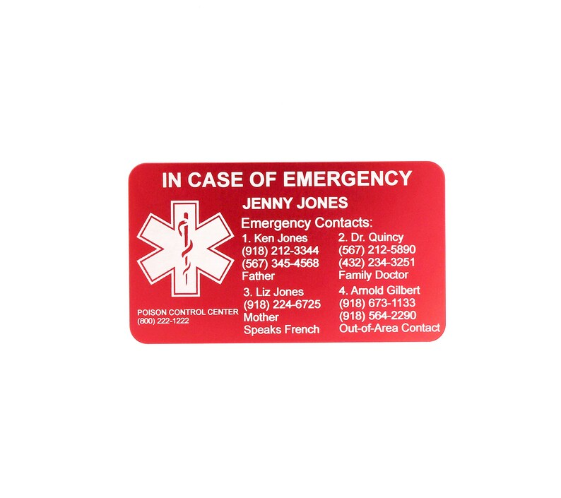 I.C.E. Card, Emergency Card, Anodized Aluminum, in Case of Emergency ...