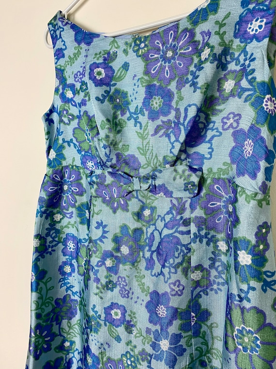 1960s Blue Satin Flower Power Mini Dress - Gem