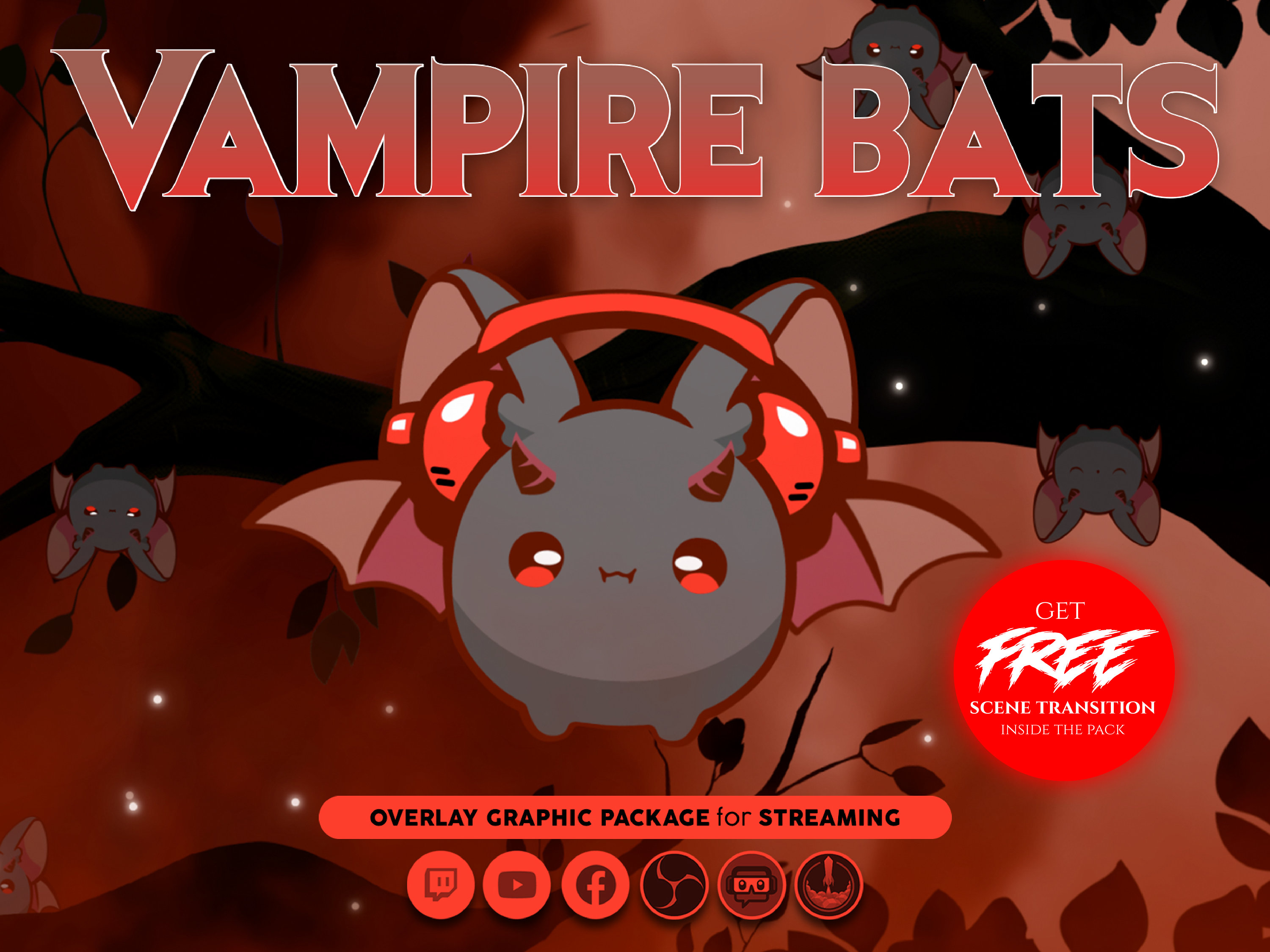 Full Animated Stream Overlay Package, Horror, Cute, Vampire Bats ...