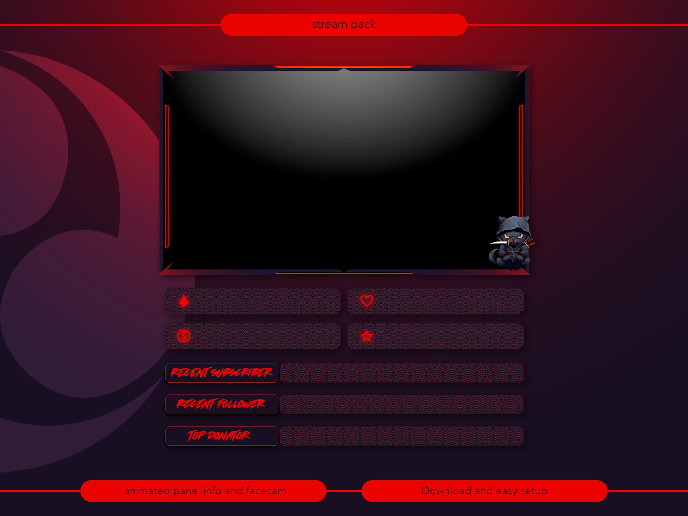 Full Animated Stream Overlay Package, Ninja, Cat, Acatsuki Shinobi. Twitch Overlay, Facebook ...