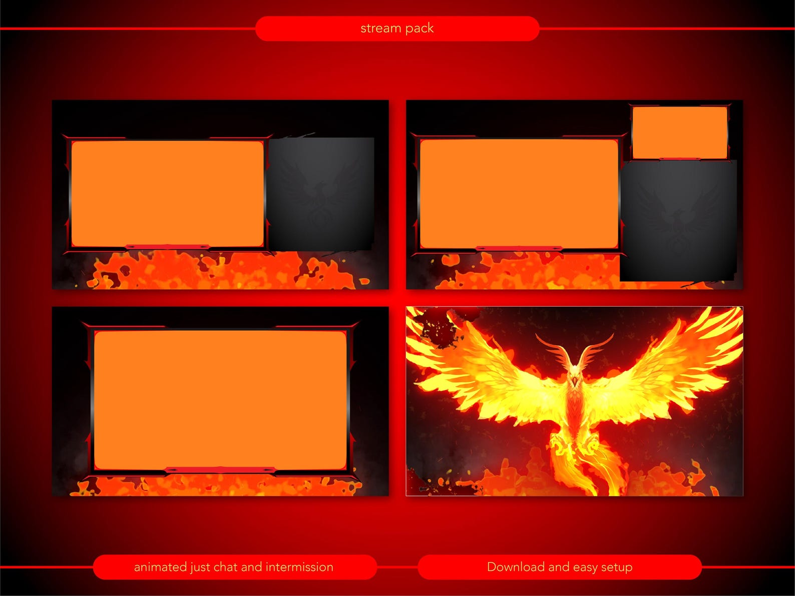 Animated Stream Overlay Package, Immortal, Fire, Phoenix. Twitch ...