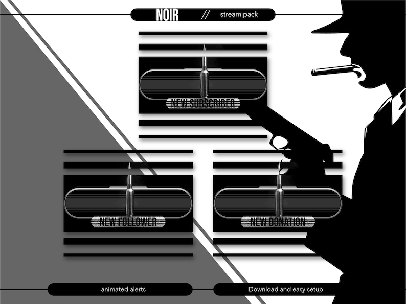 Noir and Mafia Overlay Package Vintage Stream Graphics Animated Twitch ...
