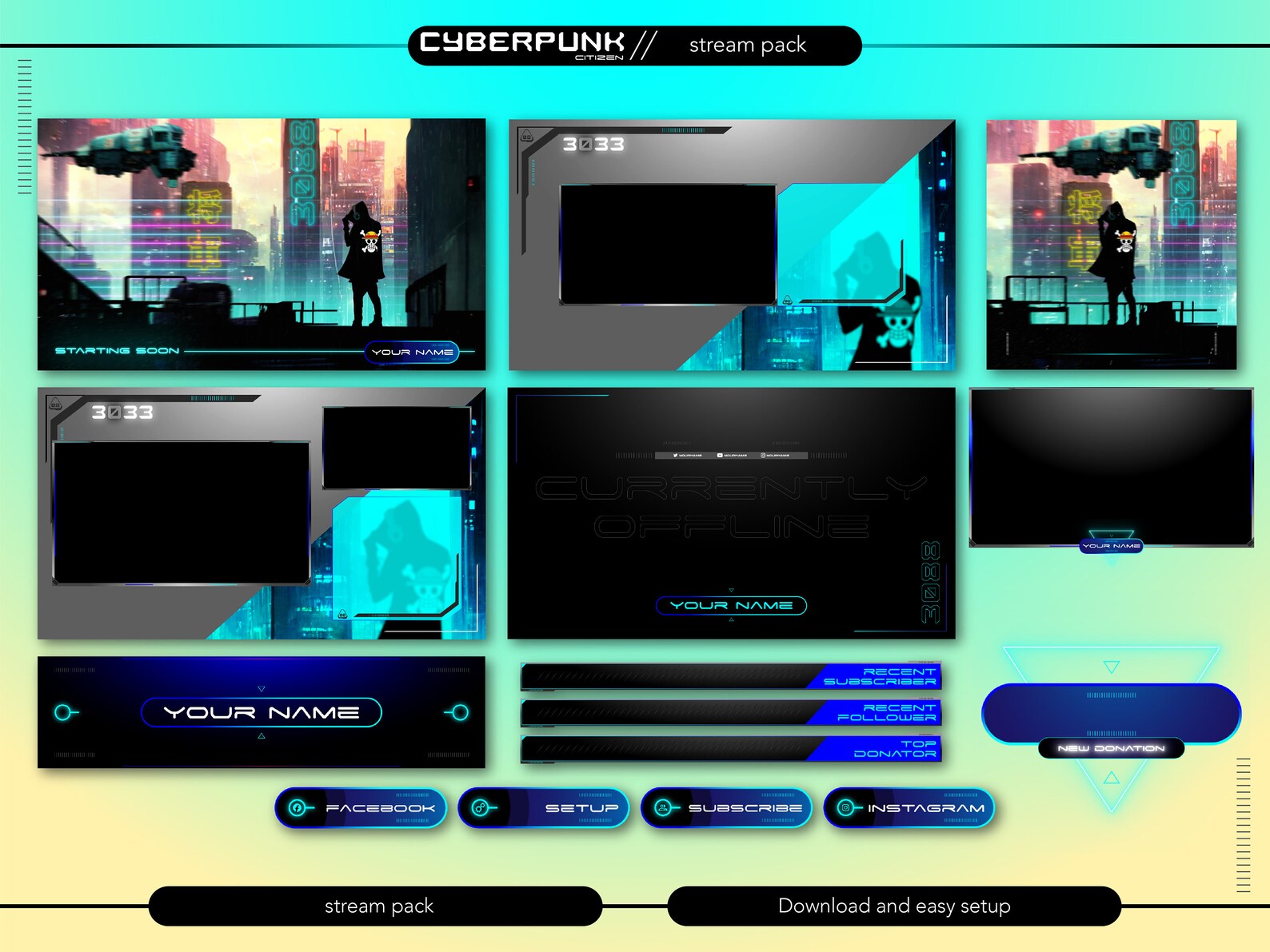 Full Animated Stream Overlay Graphic Package Cyberpunk Citizen. for ...