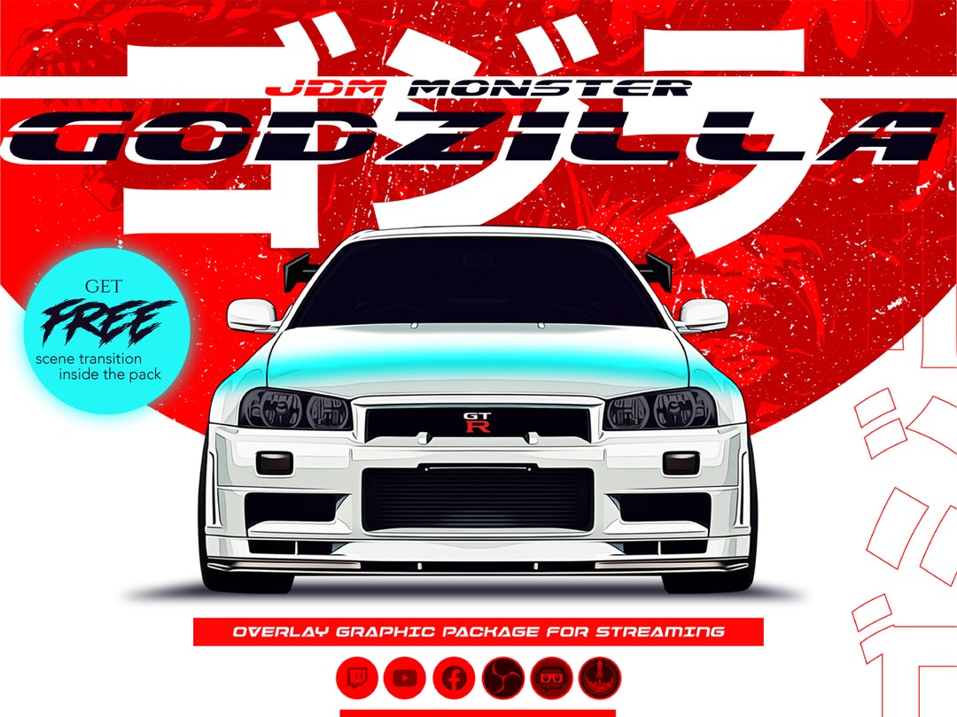 Full Animated Stream Overlay Package, Jdm, Nissan Gt-r R34, Godzilla ...