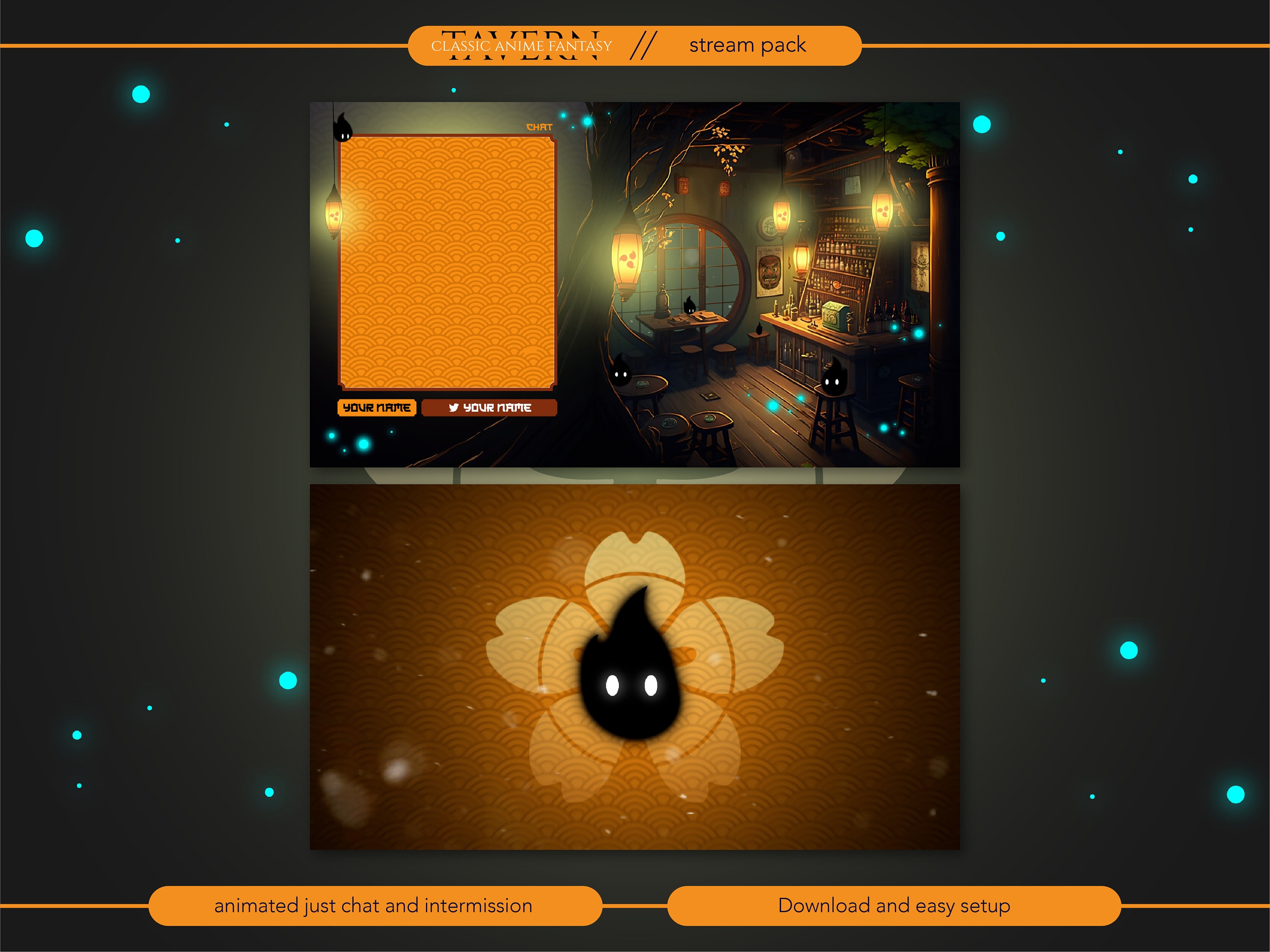 Full Animated Stream Overlay Package, Relaxing Chill Classic Anime ...