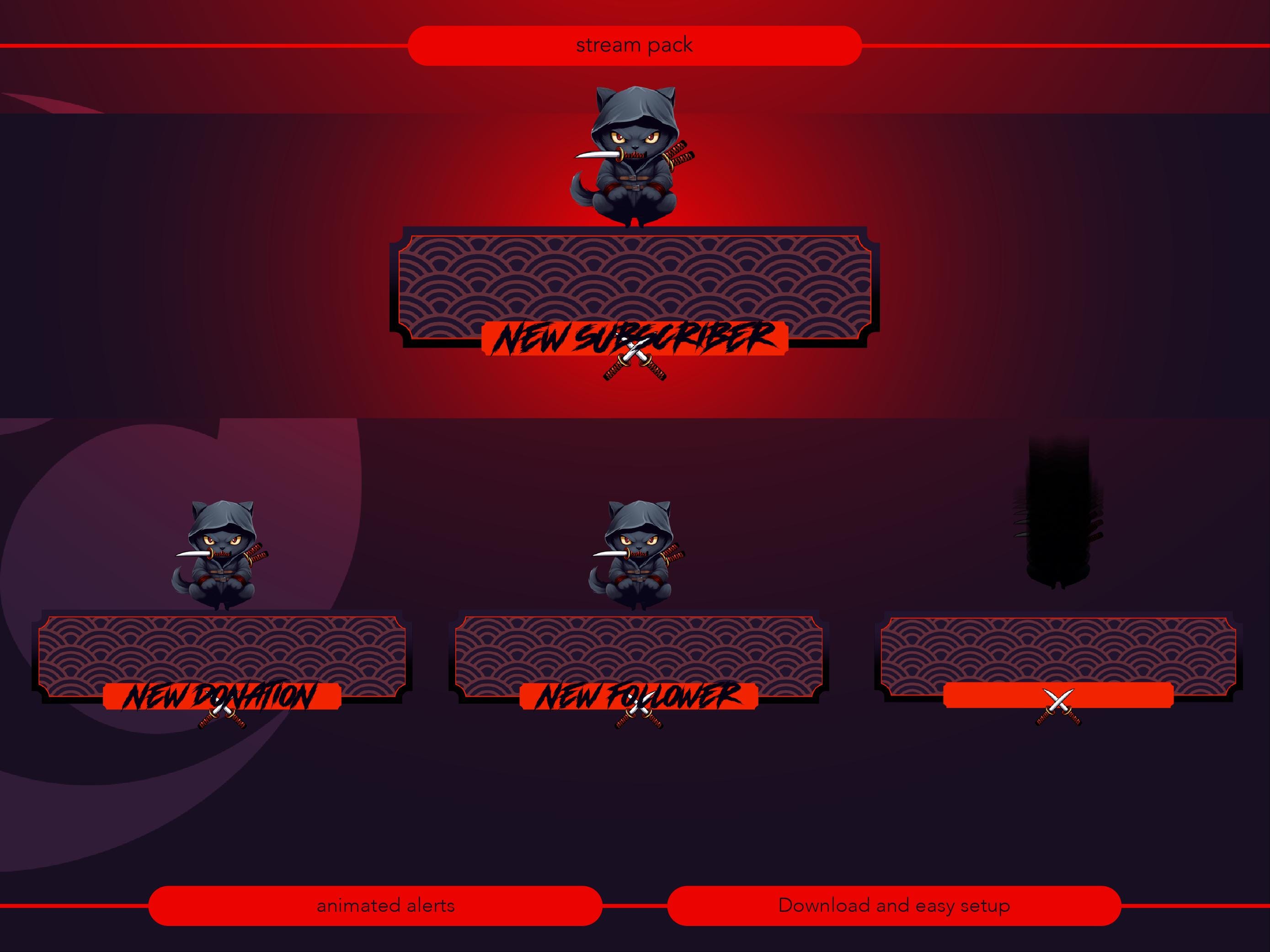 Animated Stream Overlay Package, Shadow, Cat, Ninja, Shinobi. Twitch ...