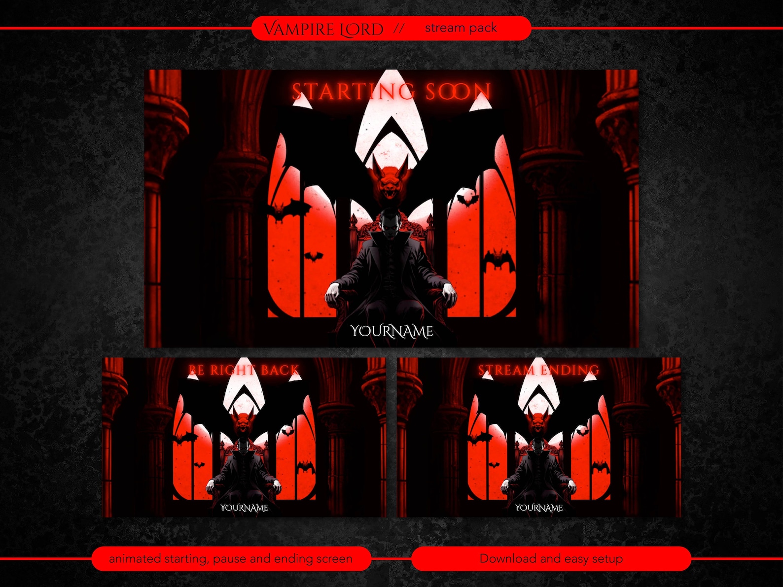 Full Animated Stream Overlay Package, Horror, Bat, Vampire Lord. Twitch ...