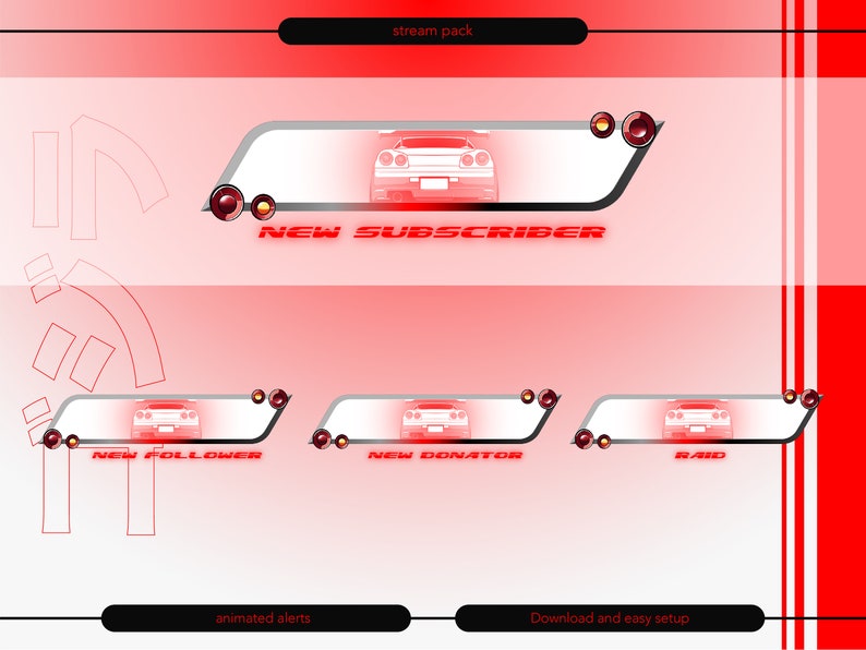 Full Animated Stream Overlay Package, Jdm, Nissan Gt-r R34, Godzilla ...