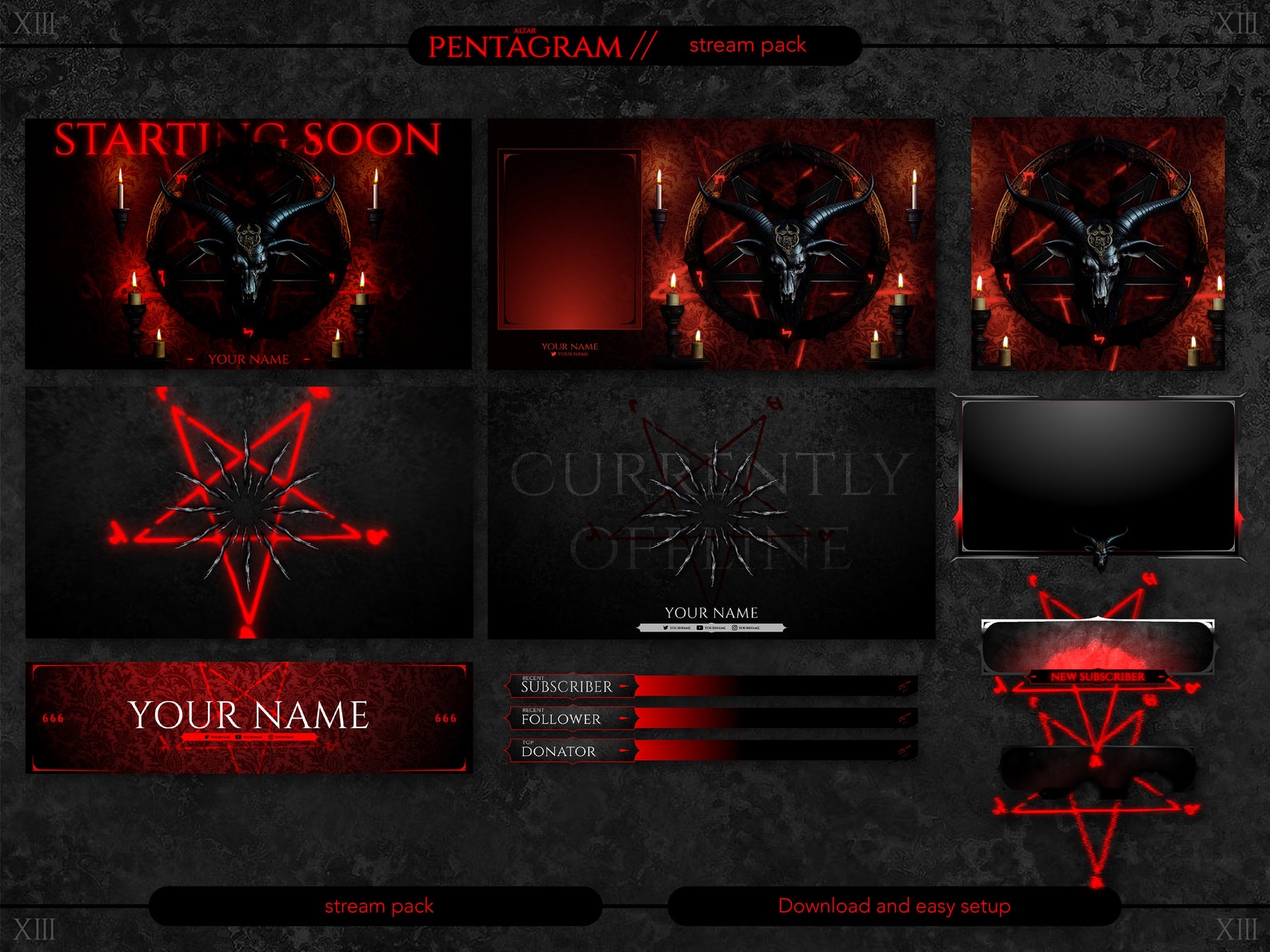 Animated Stream Overlay Package, Horror, Dark, Baphomet Pentagram Altar ...