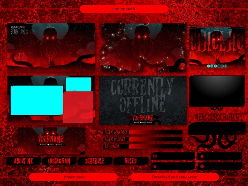 Animated Stream Overlay Package, Sea Monster, Ancient Alien, Cthulhu ...