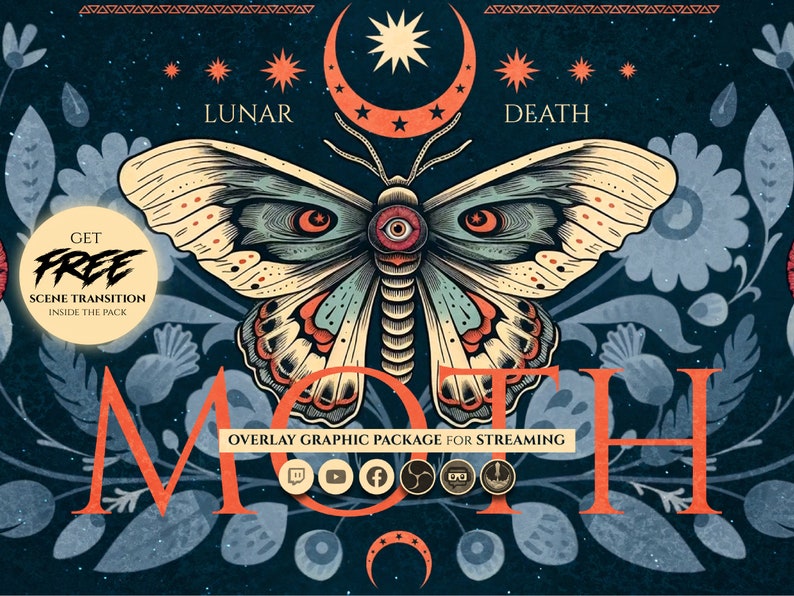 Full Animated Stream Overlay Package, Lunar, Death, Moth. Twitch ...