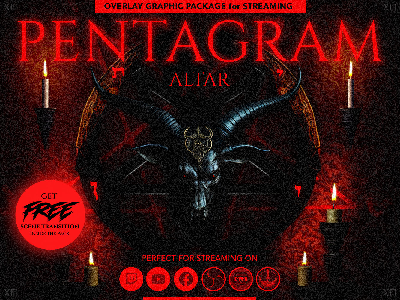 Animated Stream Overlay Package, Horror, Dark, Baphomet Pentagram Altar ...