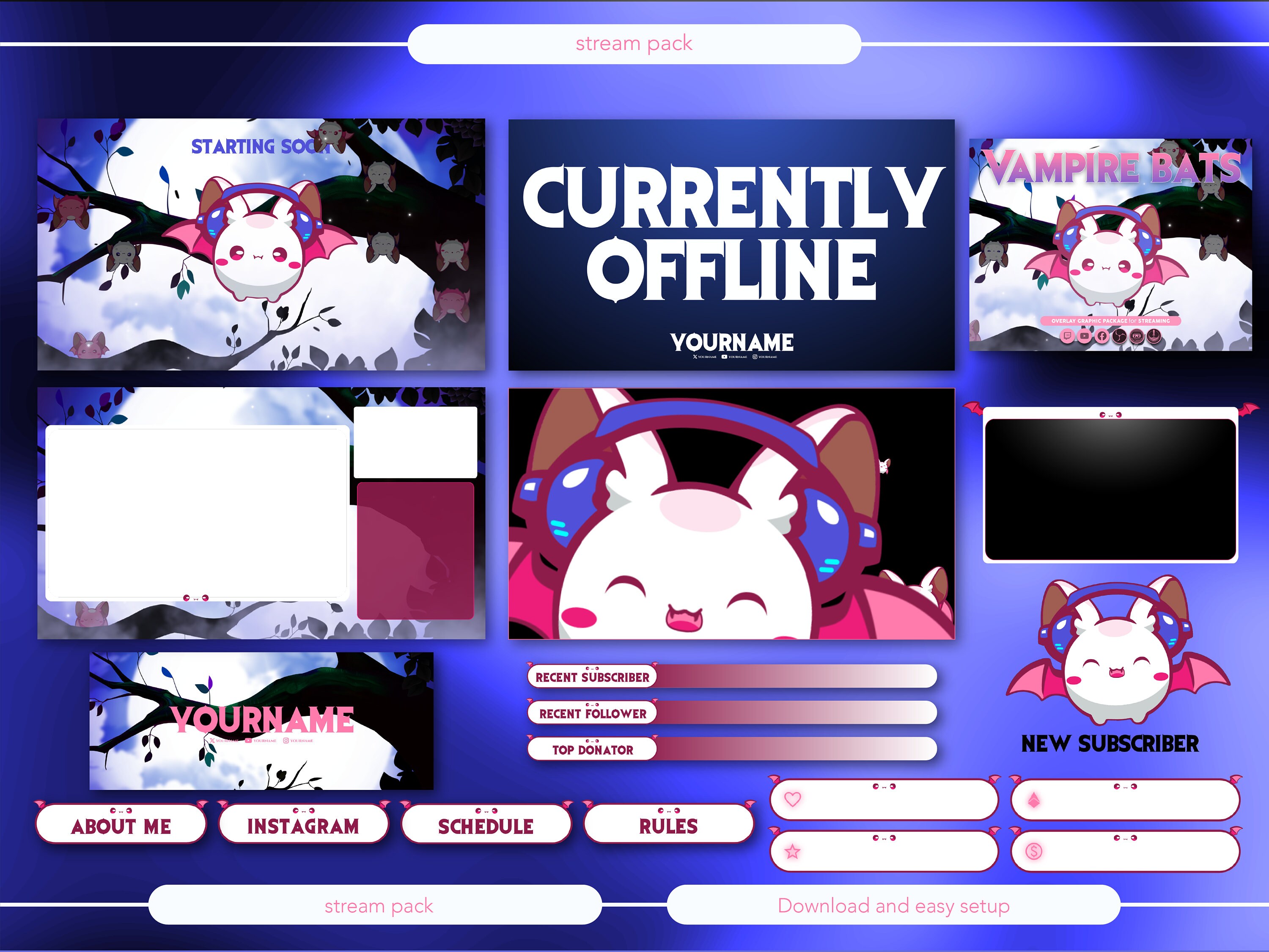 Full Animated Stream Overlay Package, Horror, Cute, Vampire Bats ...
