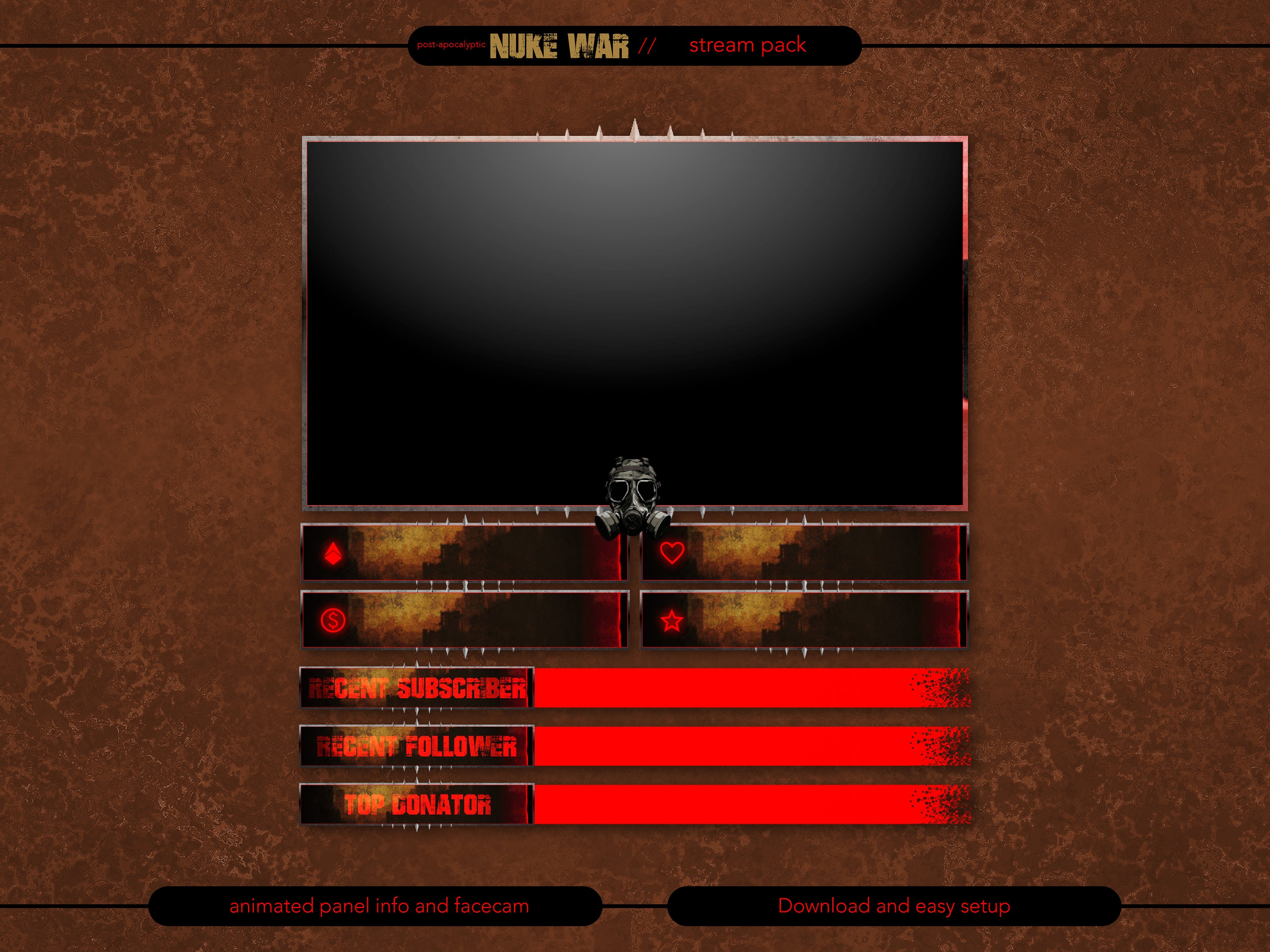 Animated Stream Overlay Package, Fire, Apocalyptic, War, Nuke War. Twitch Overlay, Facebook ...