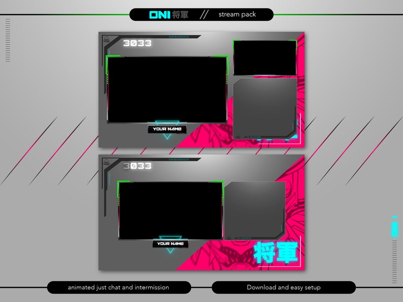 Cyberpunk Mecha Oni Full Animated Stream Overlay Graphic Package ...