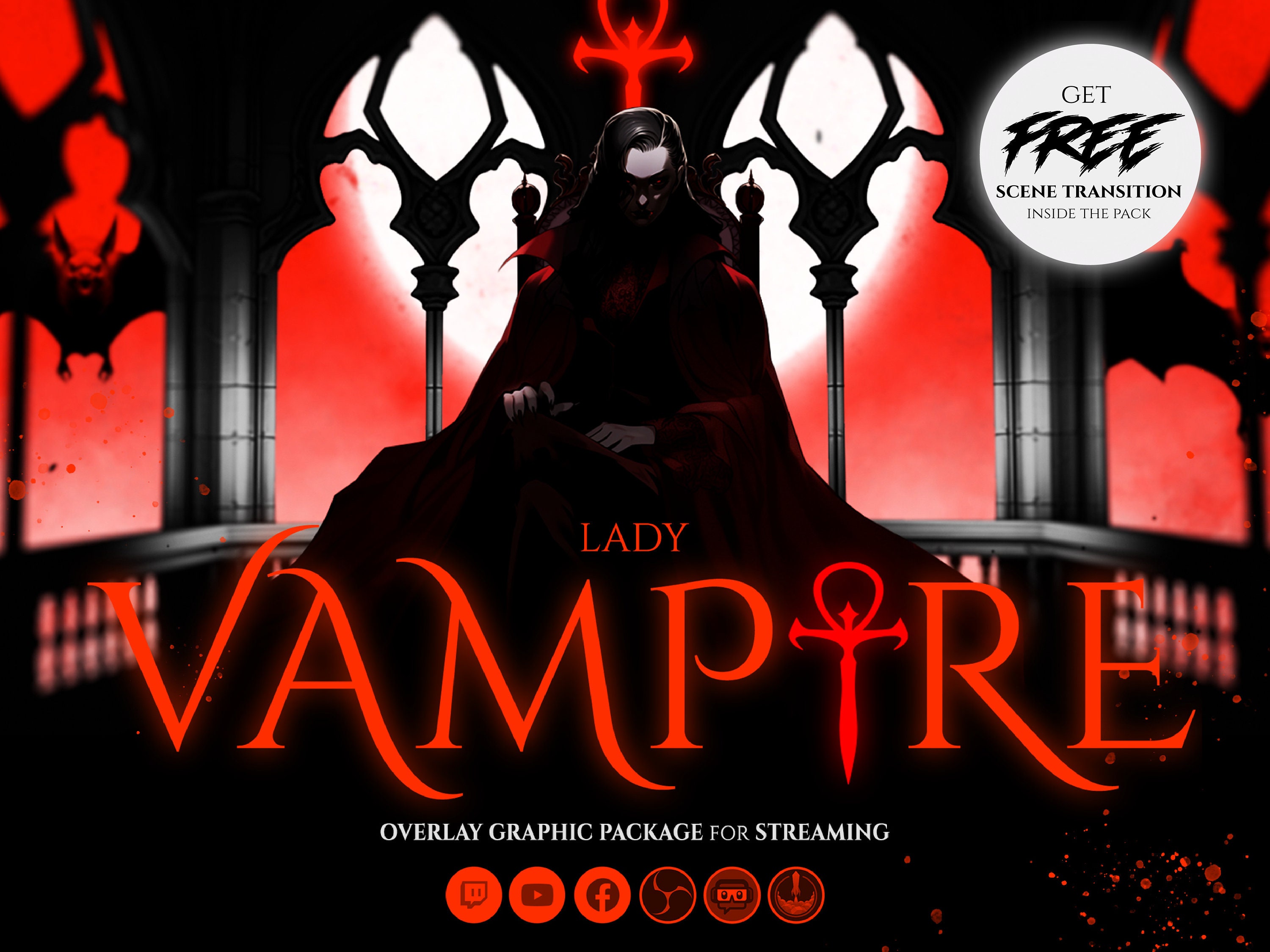 Full Animated Stream Overlay Package, Horror, Bat, Vampire Lady. Twitch ...