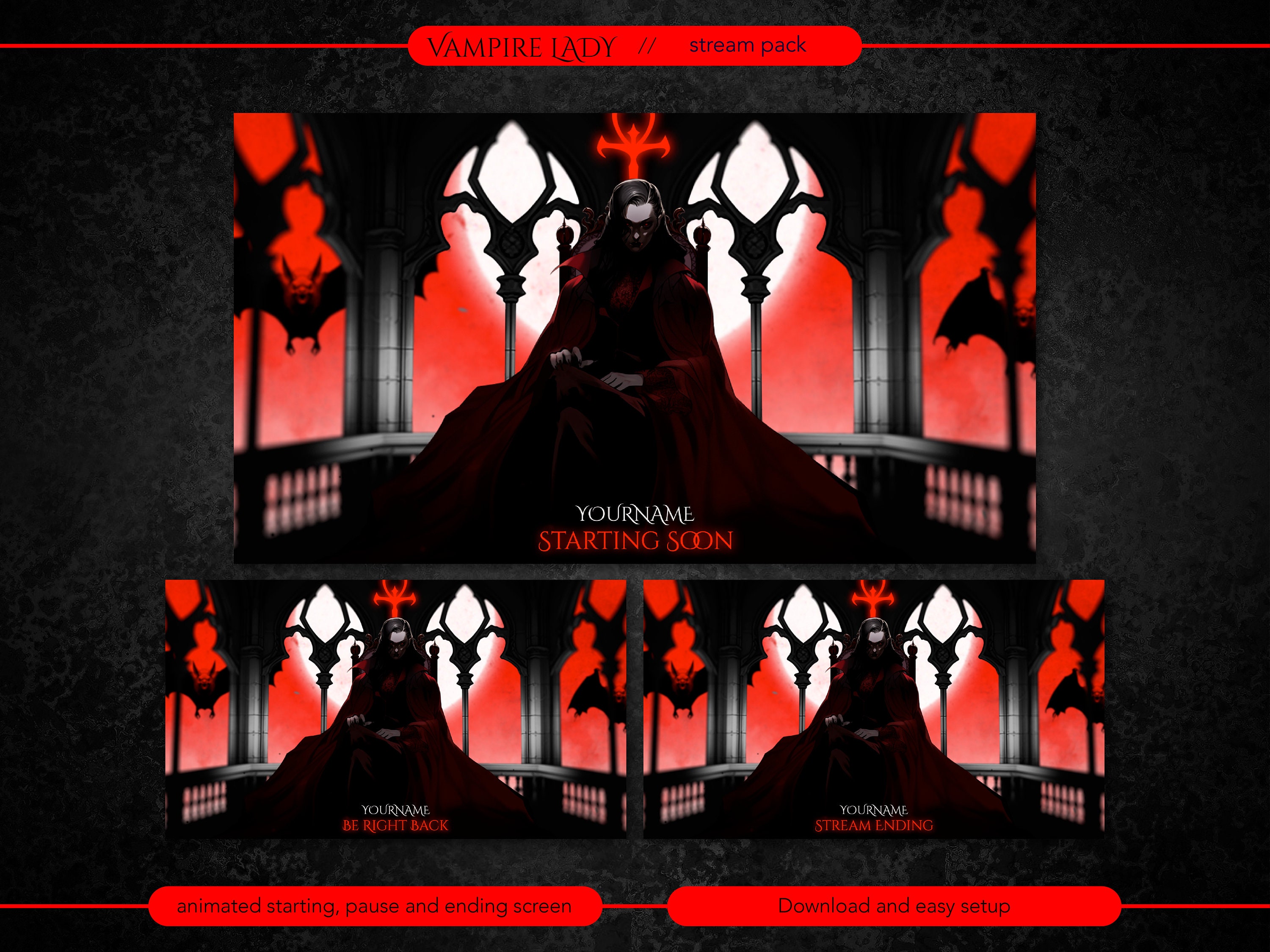 Full Animated Stream Overlay Package, Horror, Bat, Vampire Lady. Twitch ...