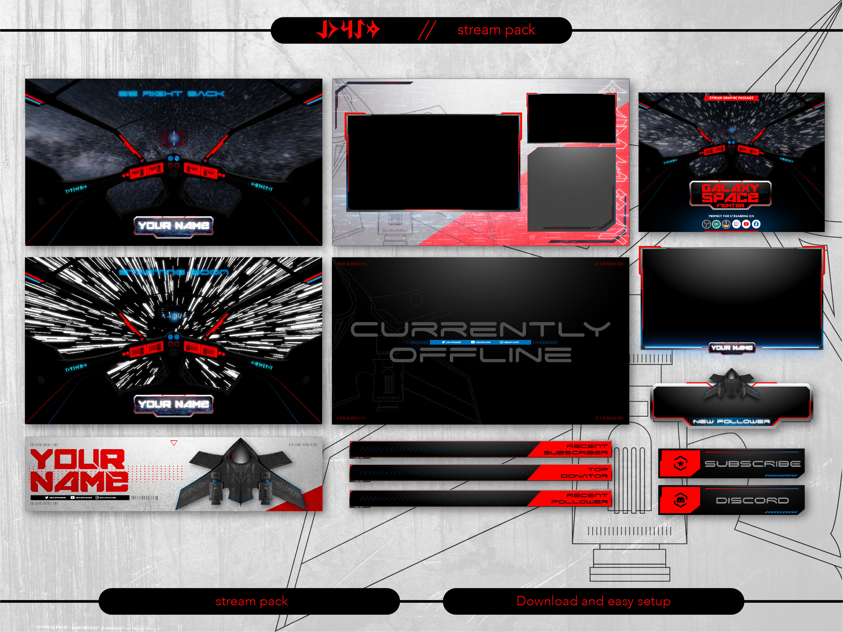 Galaxy Space Fighter Stream Overlay Graphic Package. Sci-fi Hyperloop ...