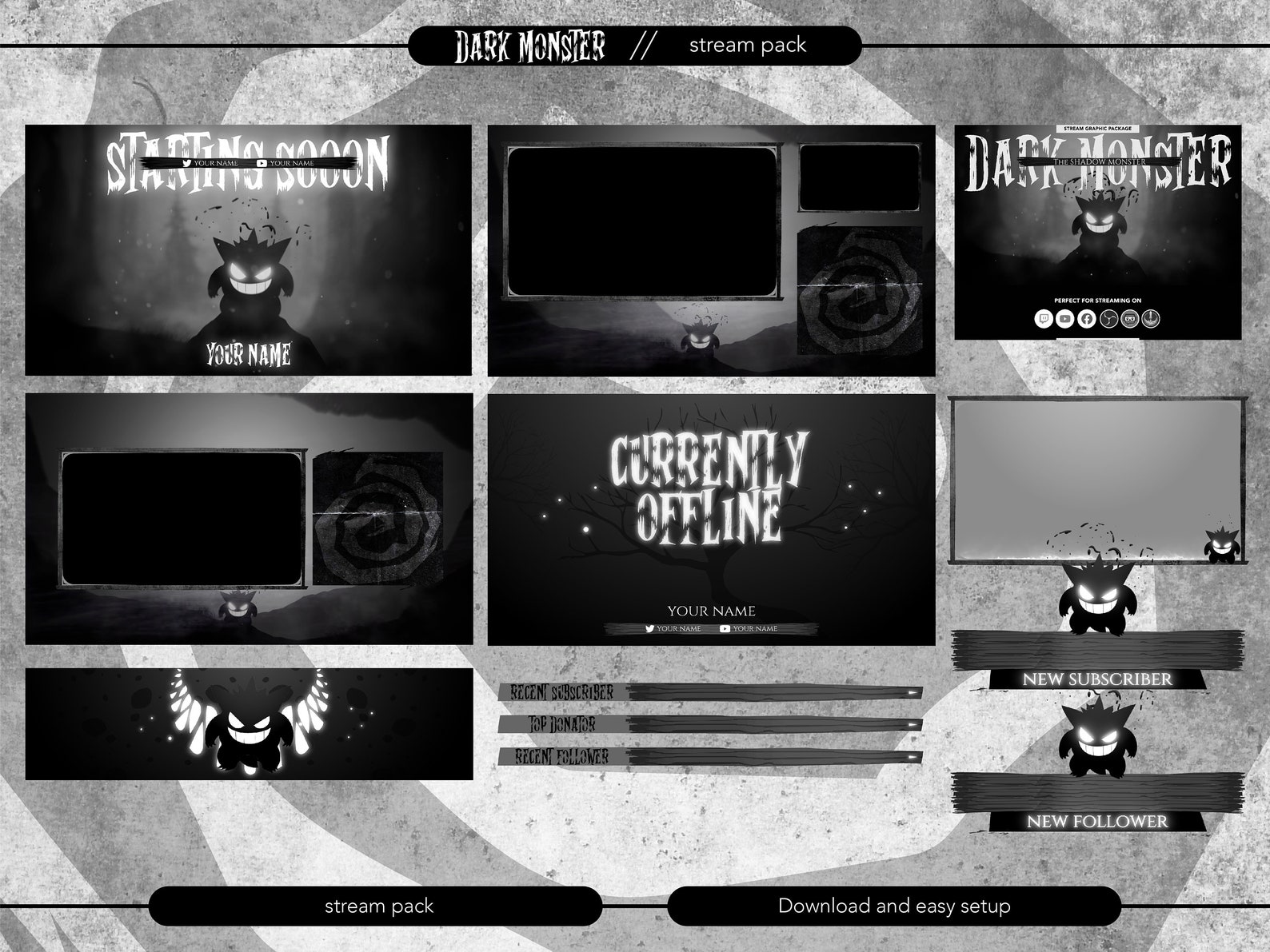Full Animated Horror Stream Overlay Graphic Package the Shadow Dark ...
