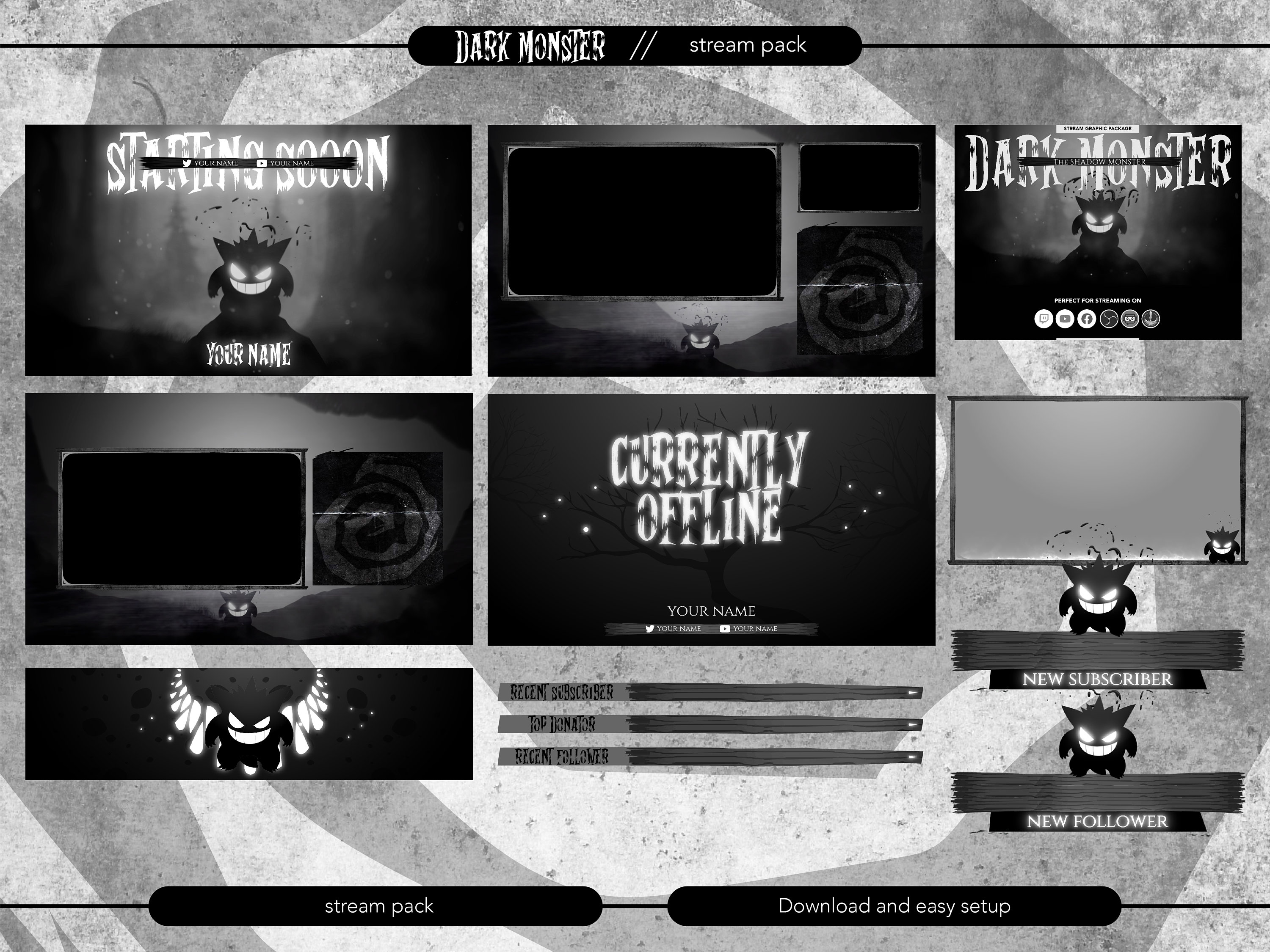 Full Animated Horror Stream Overlay Graphic Package the Shadow - Etsy