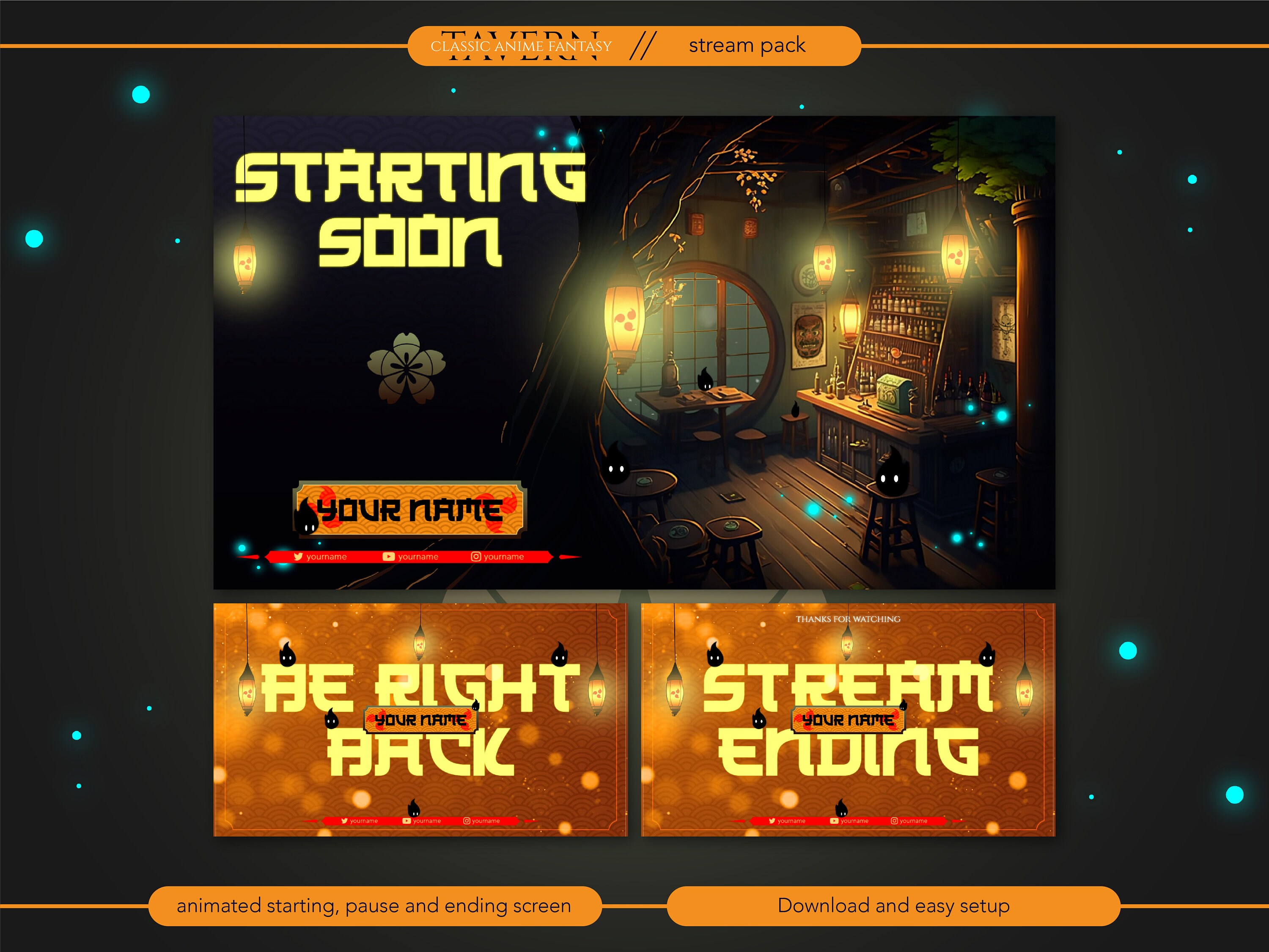 Full Animated Stream Overlay Package, Relaxing Chill Classic Anime ...