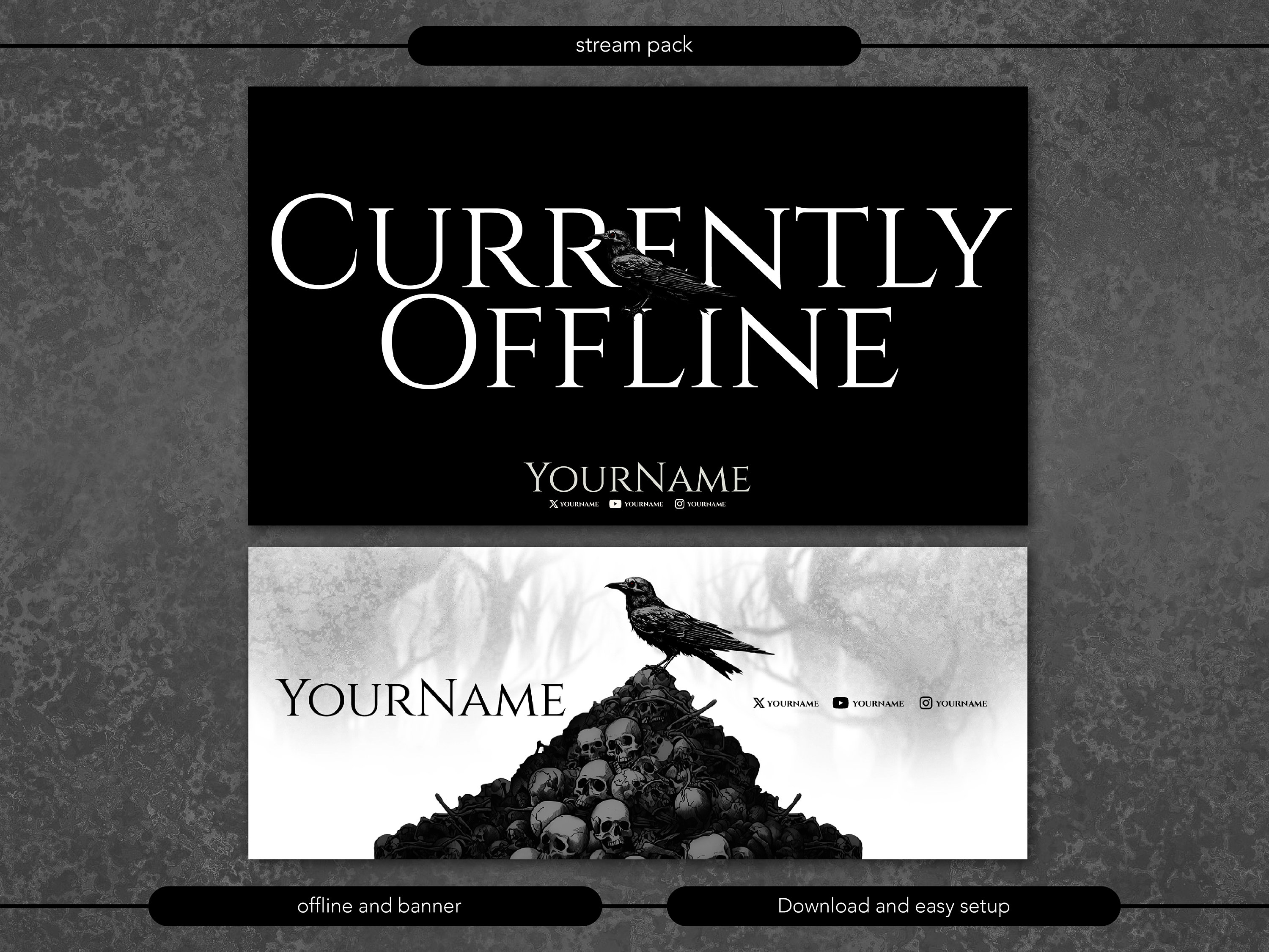 Animated Stream Overlay Package, Dark, Death Raven. Twitch Overlay ...