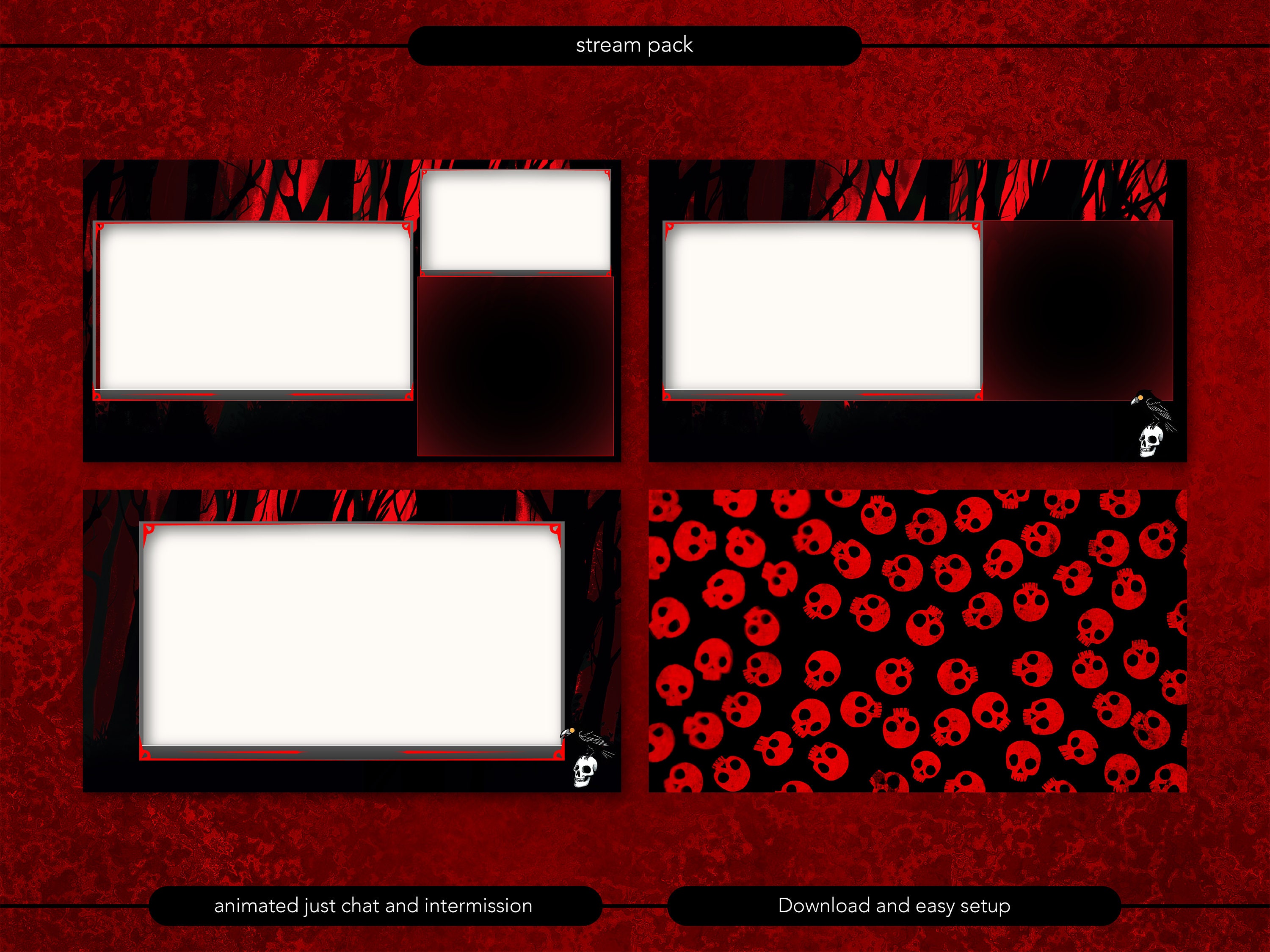 Animated Stream Overlay Package, Dark, Black Death Mask. Twitch Overlay ...