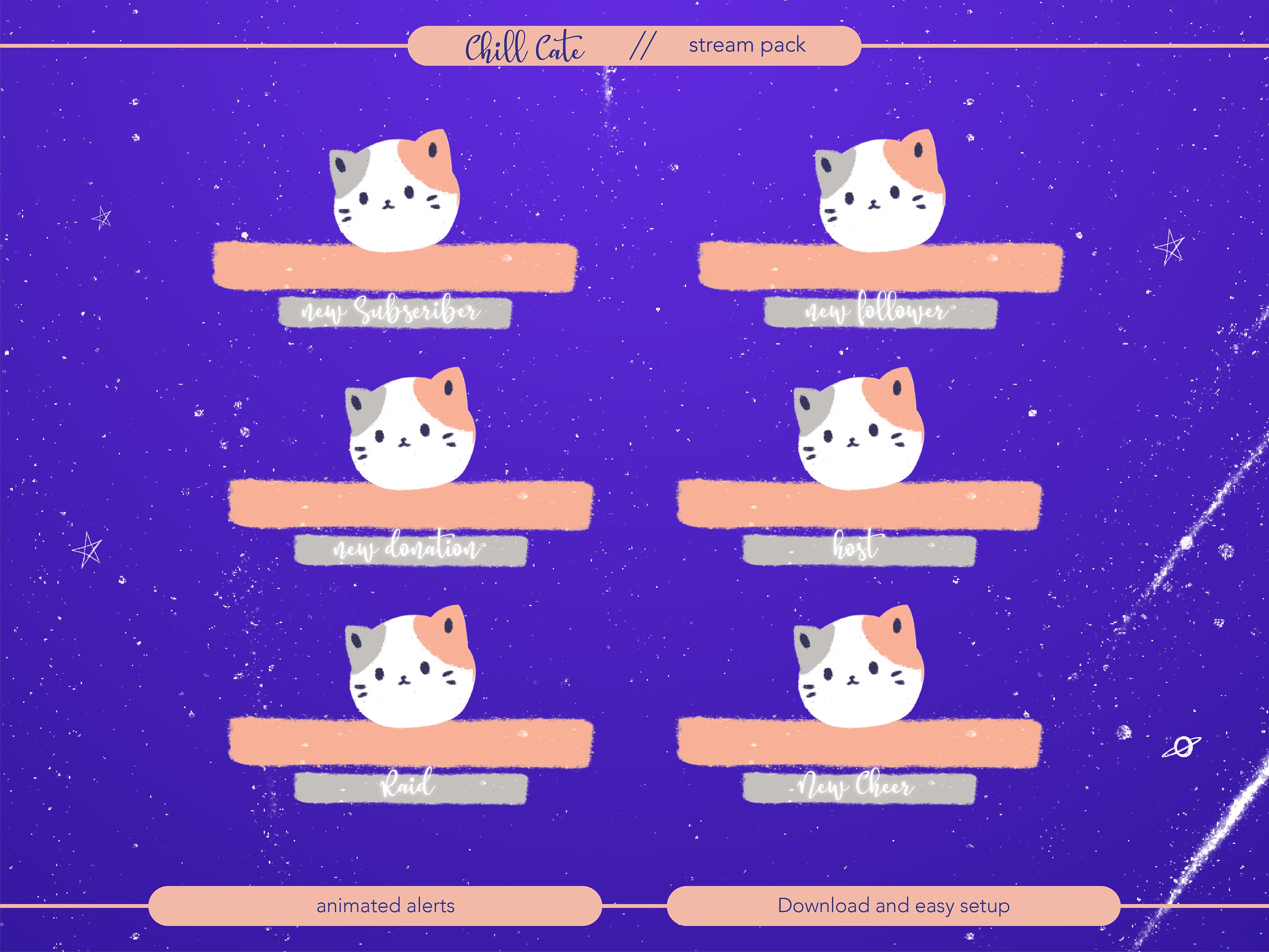 Full Animated Chill Cat Stream Overlay Package. Customizable, Pastel ...