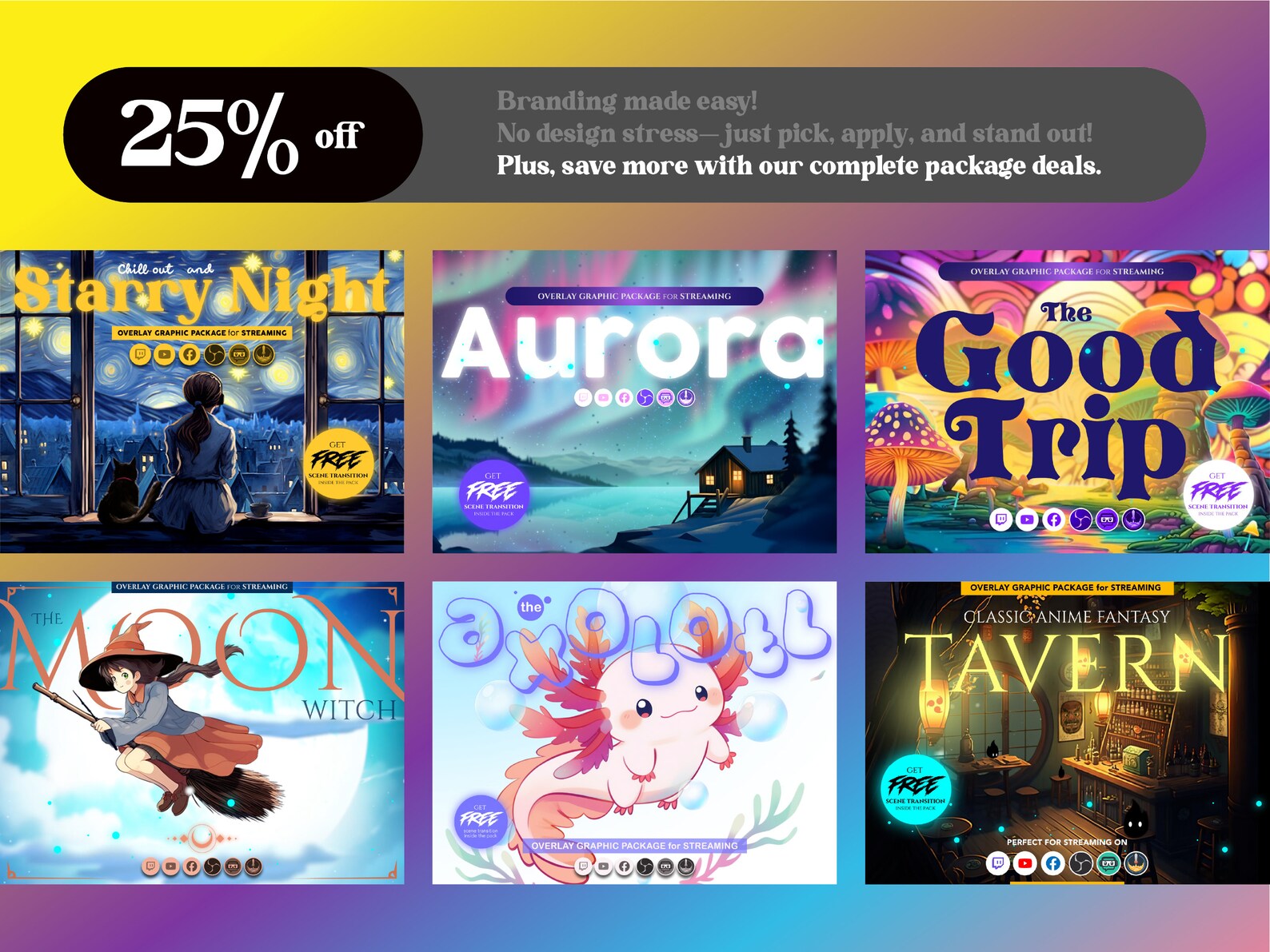 6x Party Chameleon Animated Alerts, Chill. Alerts for Streaming on Twitch Overlay, Facebook ...