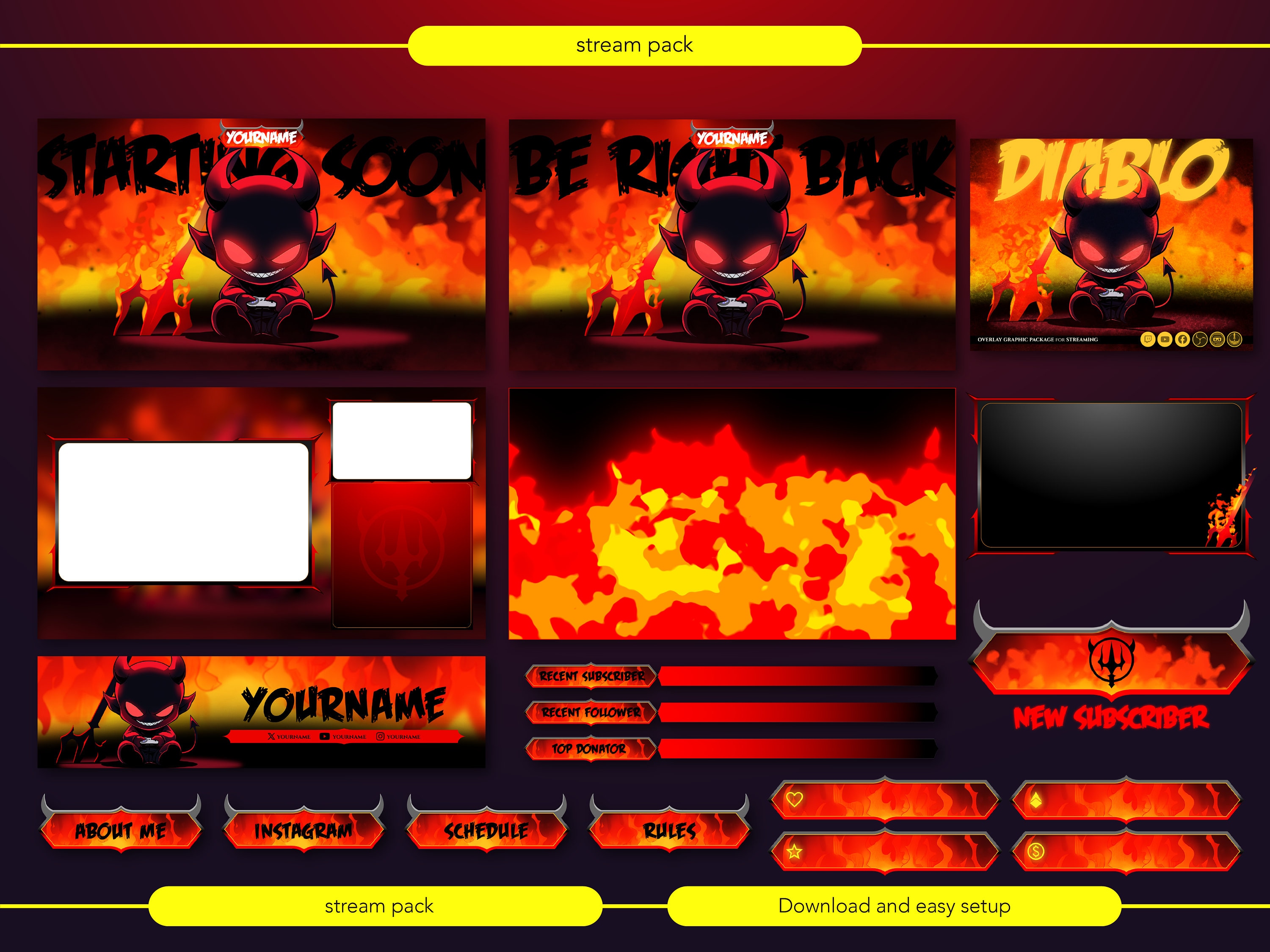Animated Stream Overlay Package, Horror, Dark, Devil, Diablo. Twitch ...