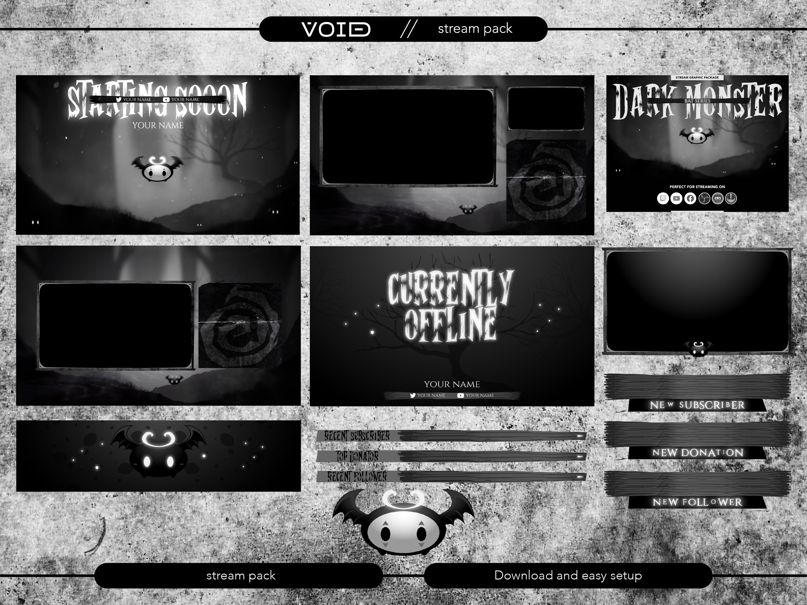 Dark Monster Bat Series Full Animated Stream Overlay Graphic Package ...