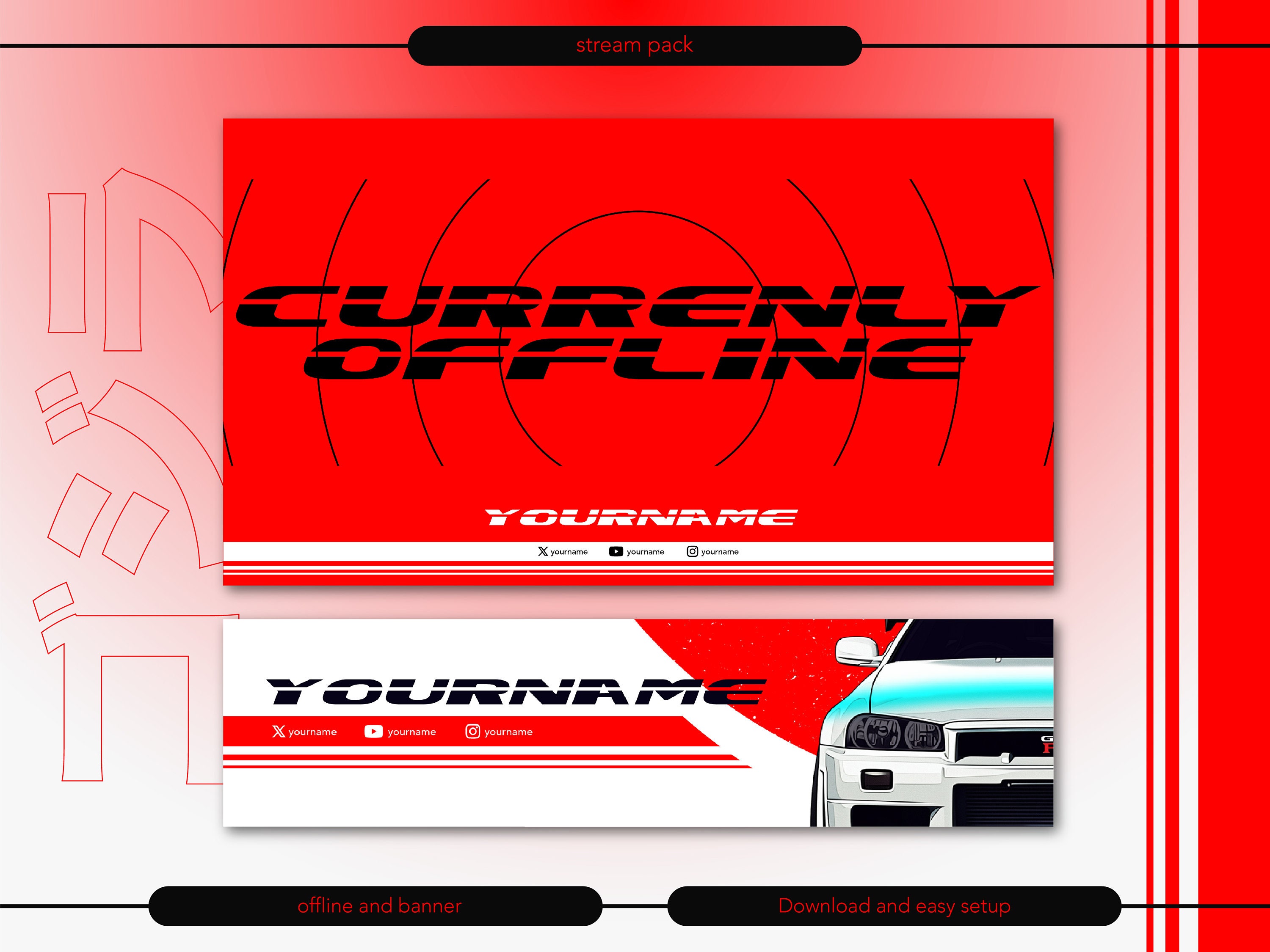 Full Animated Stream Overlay Package, Jdm, Nissan Gt-r R34, Godzilla ...