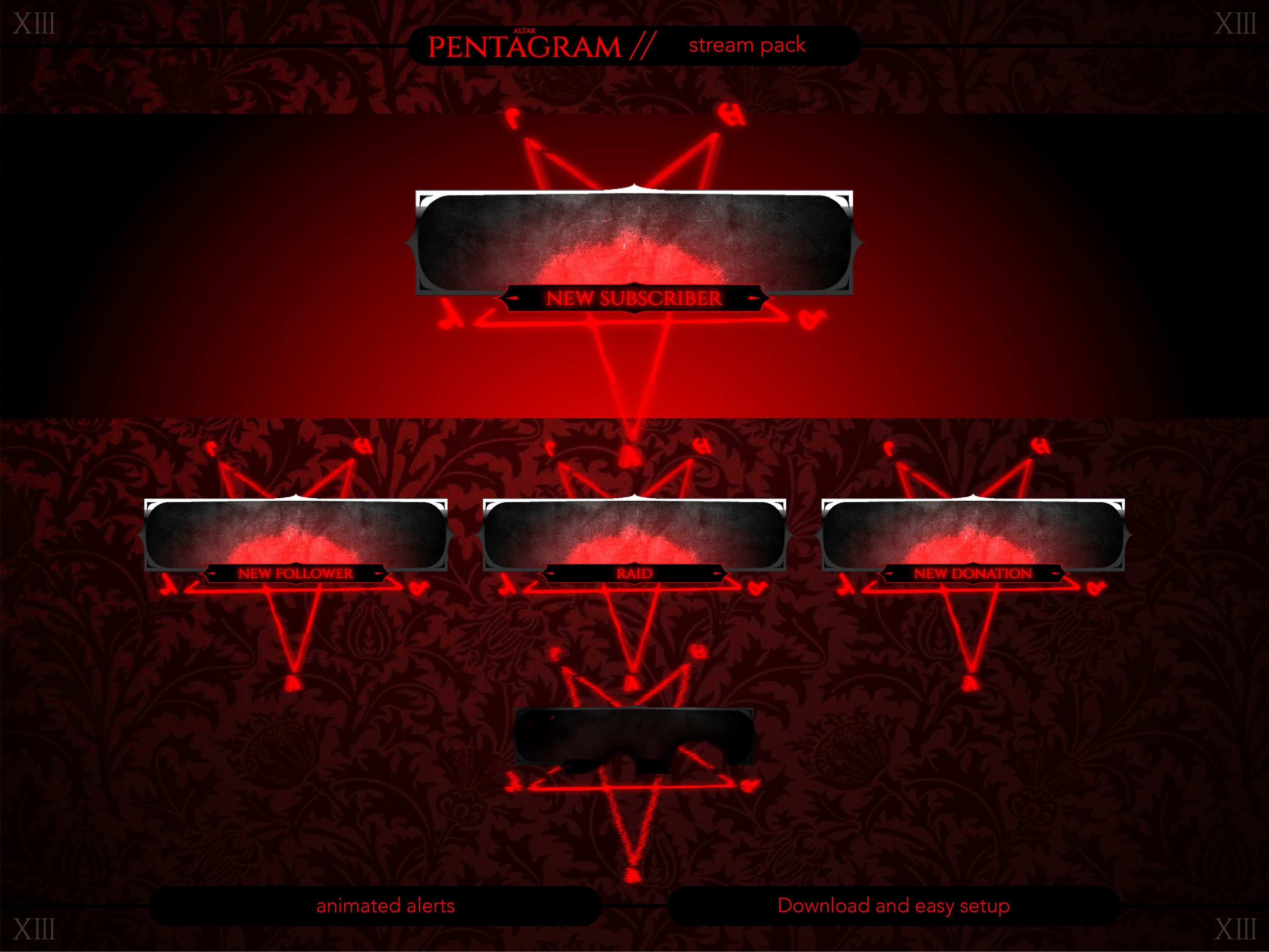 Animated Stream Overlay Package, Horror, Dark, Baphomet Pentagram Altar ...