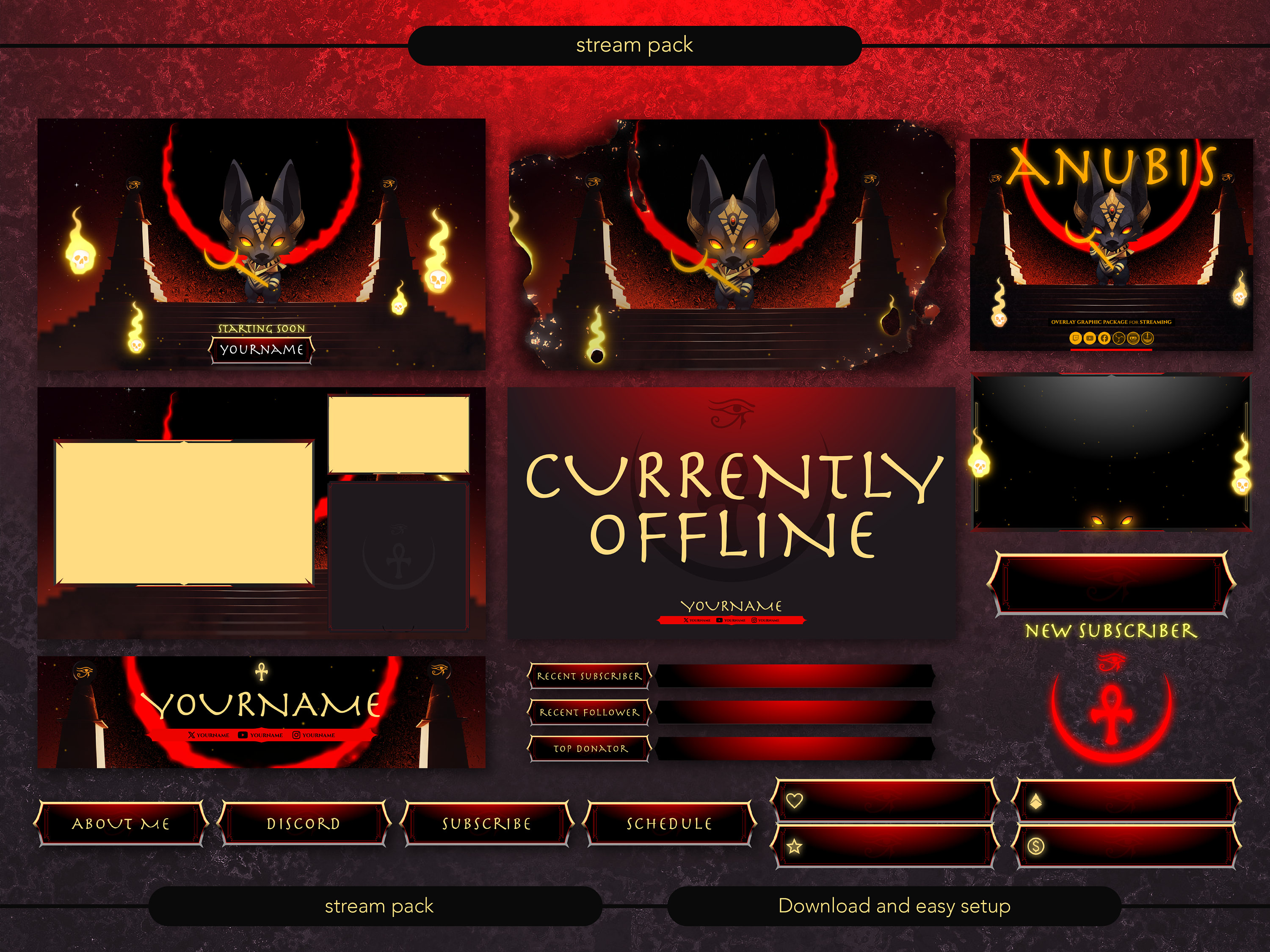 Full Animated Stream Overlay Package, Ancient Egypt God, Anubis. Twitch ...