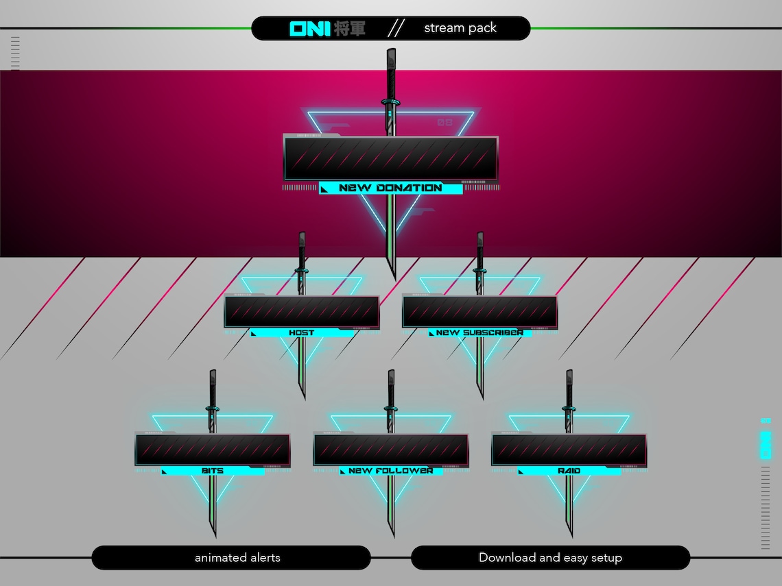 Cyberpunk Mecha Oni Full Animated Stream Overlay Graphic Package ...