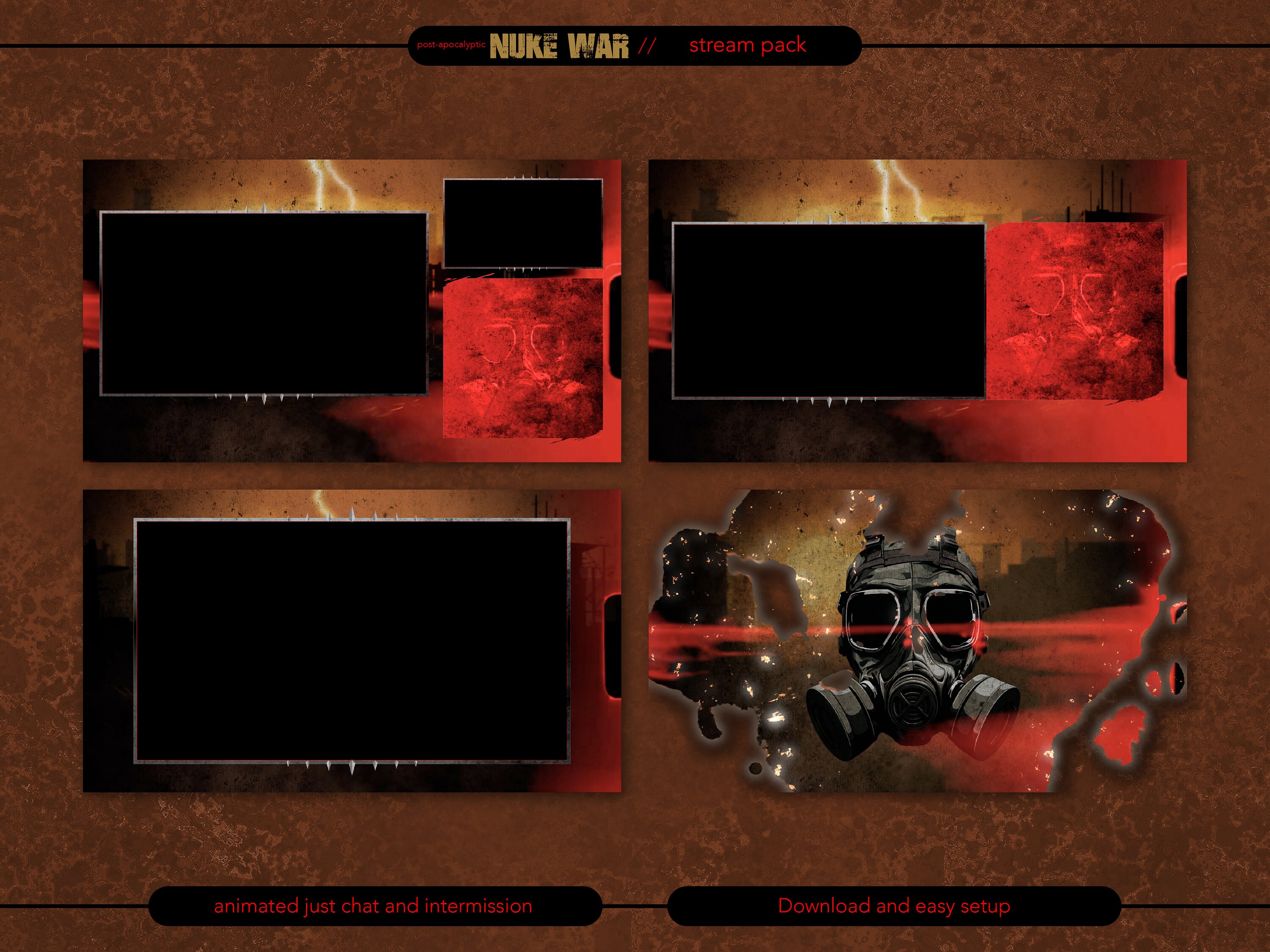 Animated Stream Overlay Package, Fire, Apocalyptic, War, Nuke War. Twitch Overlay, Facebook ...