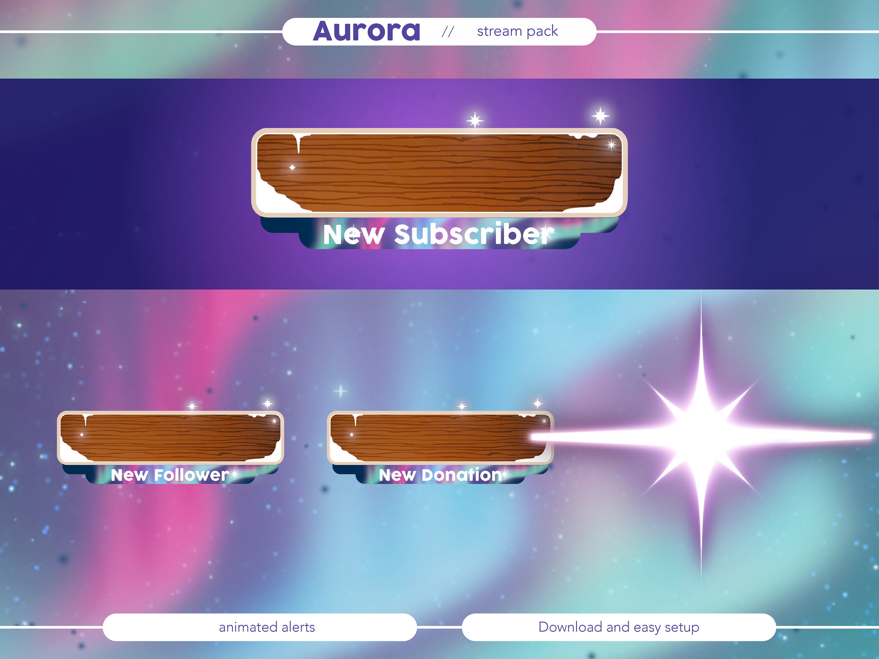 Full Animated Stream Overlay Package, Snow, Cozy, Lo-fi, Aurora. Twitch ...