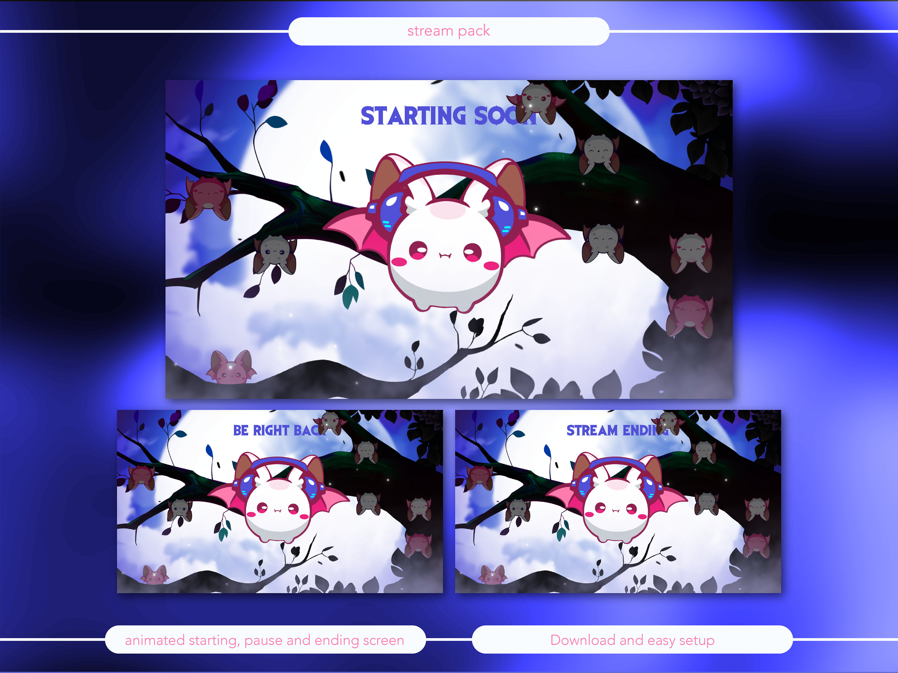 Full Animated Stream Overlay Package, Horror, Cute, Vampire Bats ...