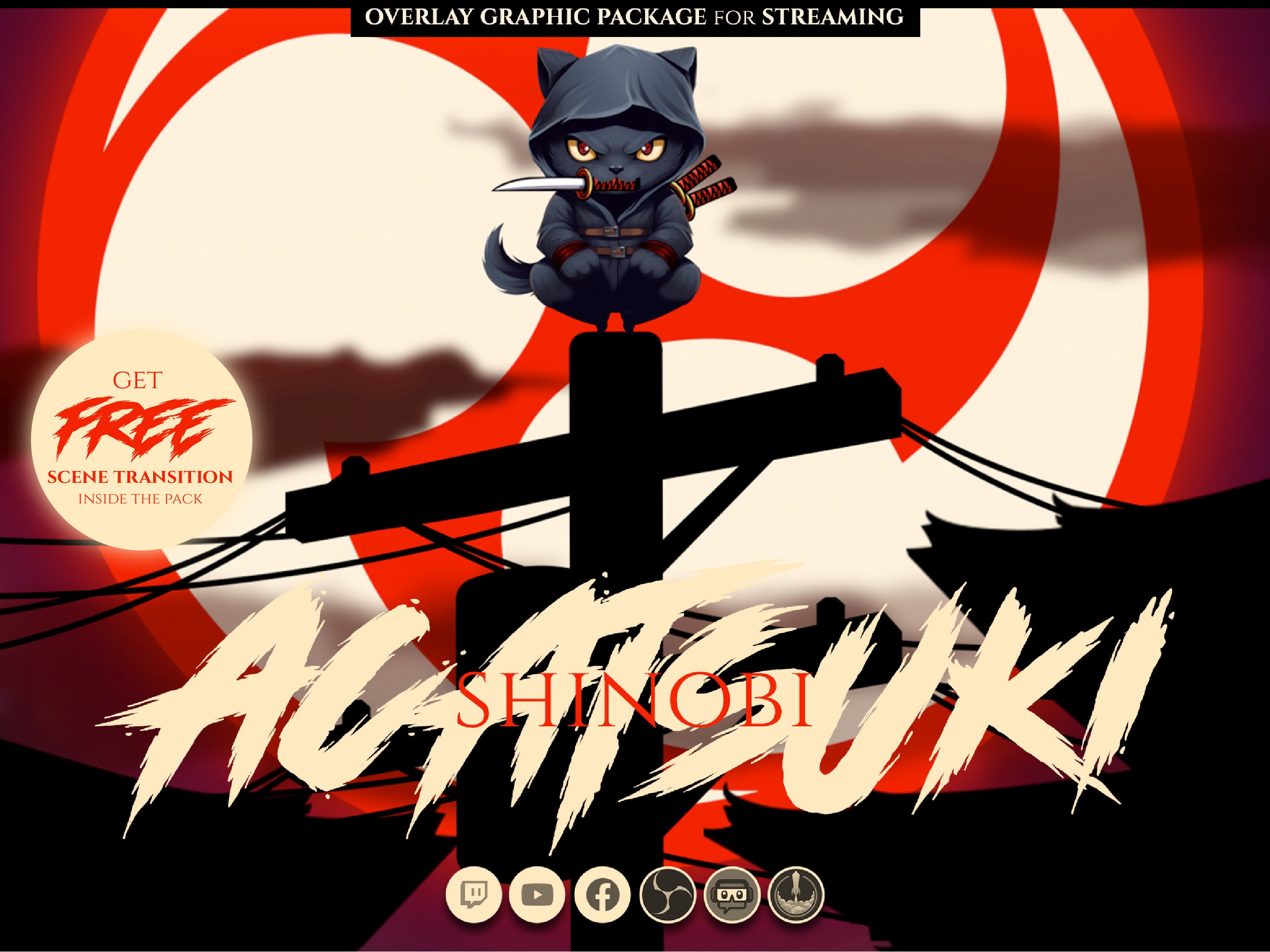 Full Animated Stream Overlay Package, Ninja, Cat, Acatsuki Shinobi ...