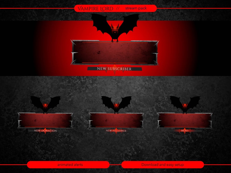 Full Animated Stream Overlay Package, Horror, Bat, Vampire Lord. Twitch Overlay, Facebook Gaming ...