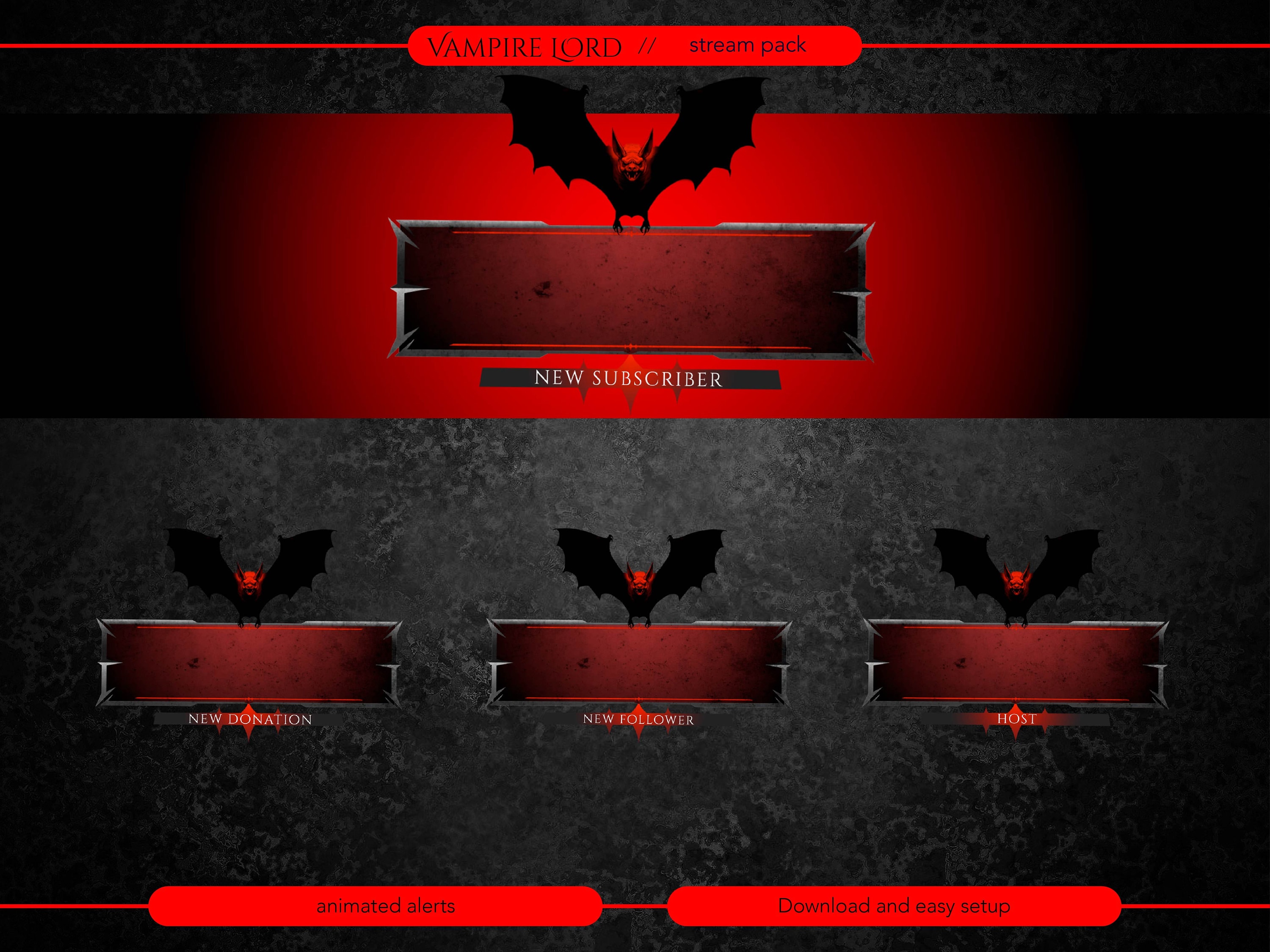 Full Animated Stream Overlay Package, Horror, Bat, Vampire Lord. Twitch ...